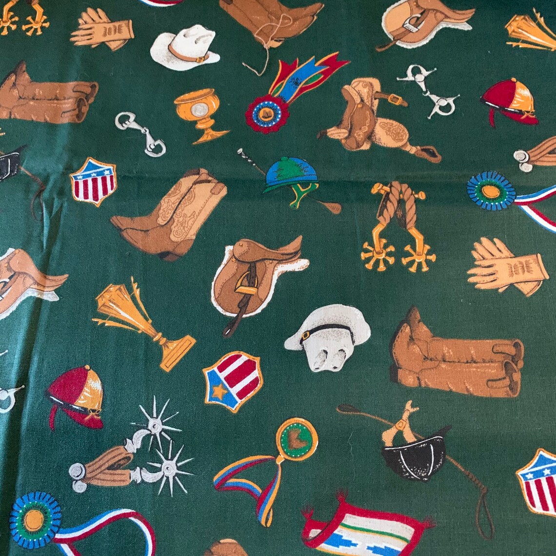 Cowboy Cotton Fabric Western Boots Saddles Spurs Hats 1 Yard Wild West ...