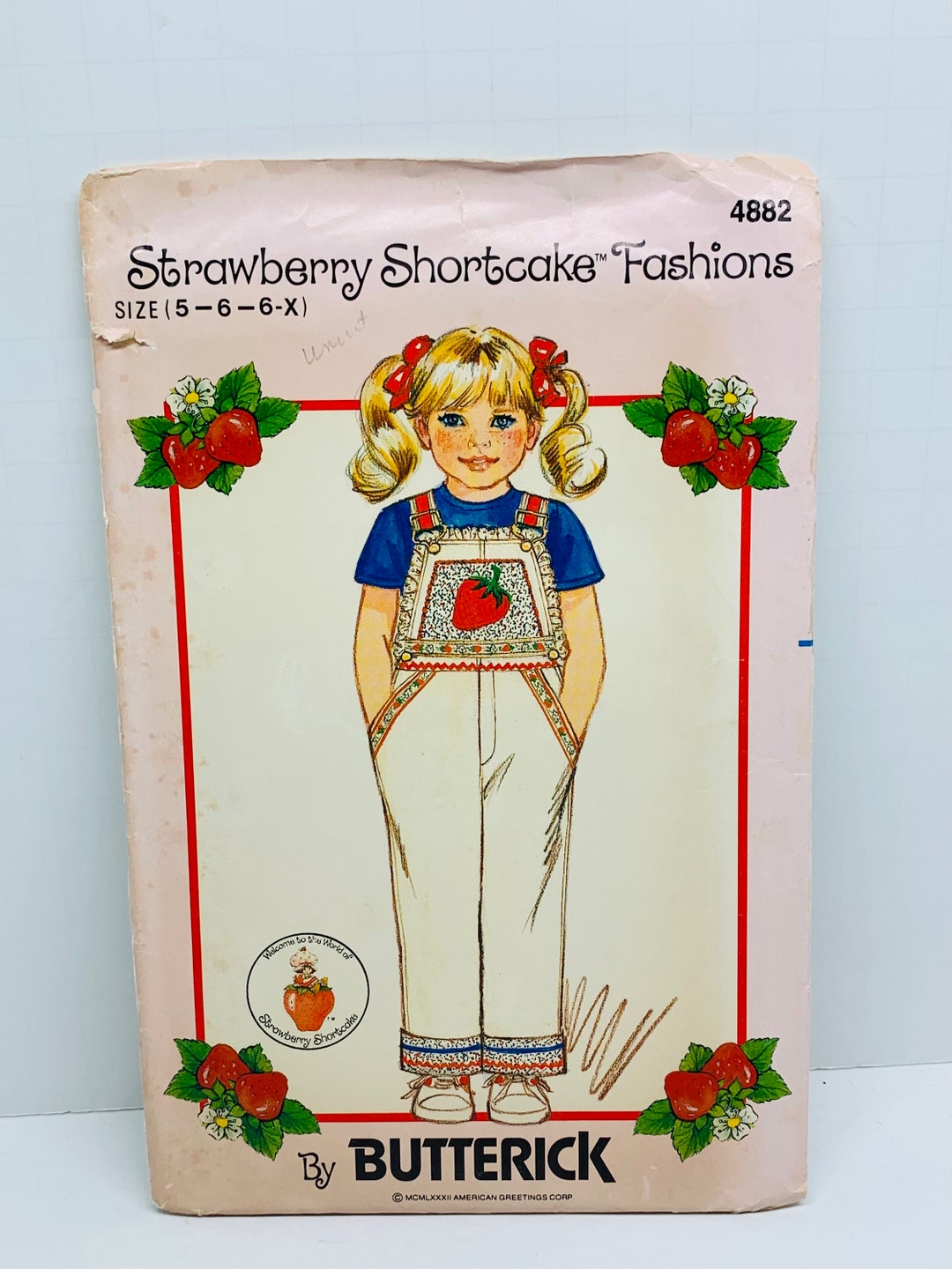 Vintage 1980s Strawberry Shortcake Overalls Sewing Pattern Butterick ...