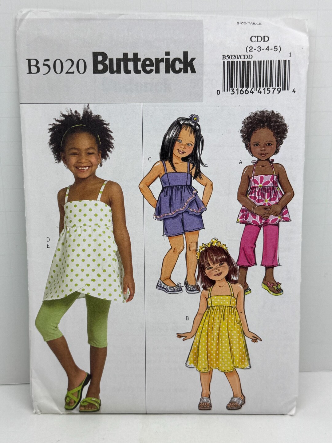 Easy Butterick 5020 Girl’s Top Dress Shorts Capri Pants and Leggings ...