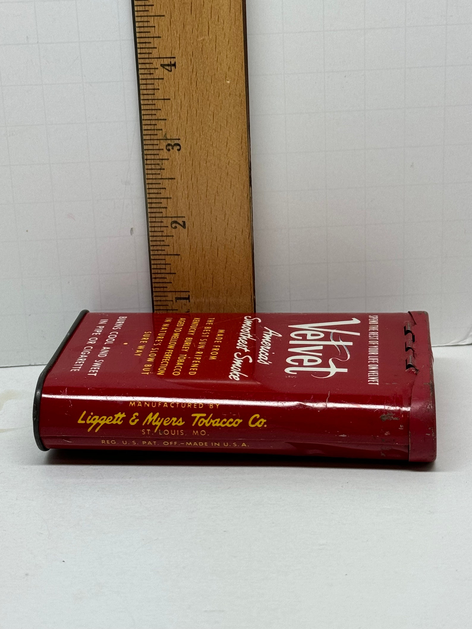 Vintage 1970s Velvet Pipe & Cigarette Tobacco Tin Red Smoking ...