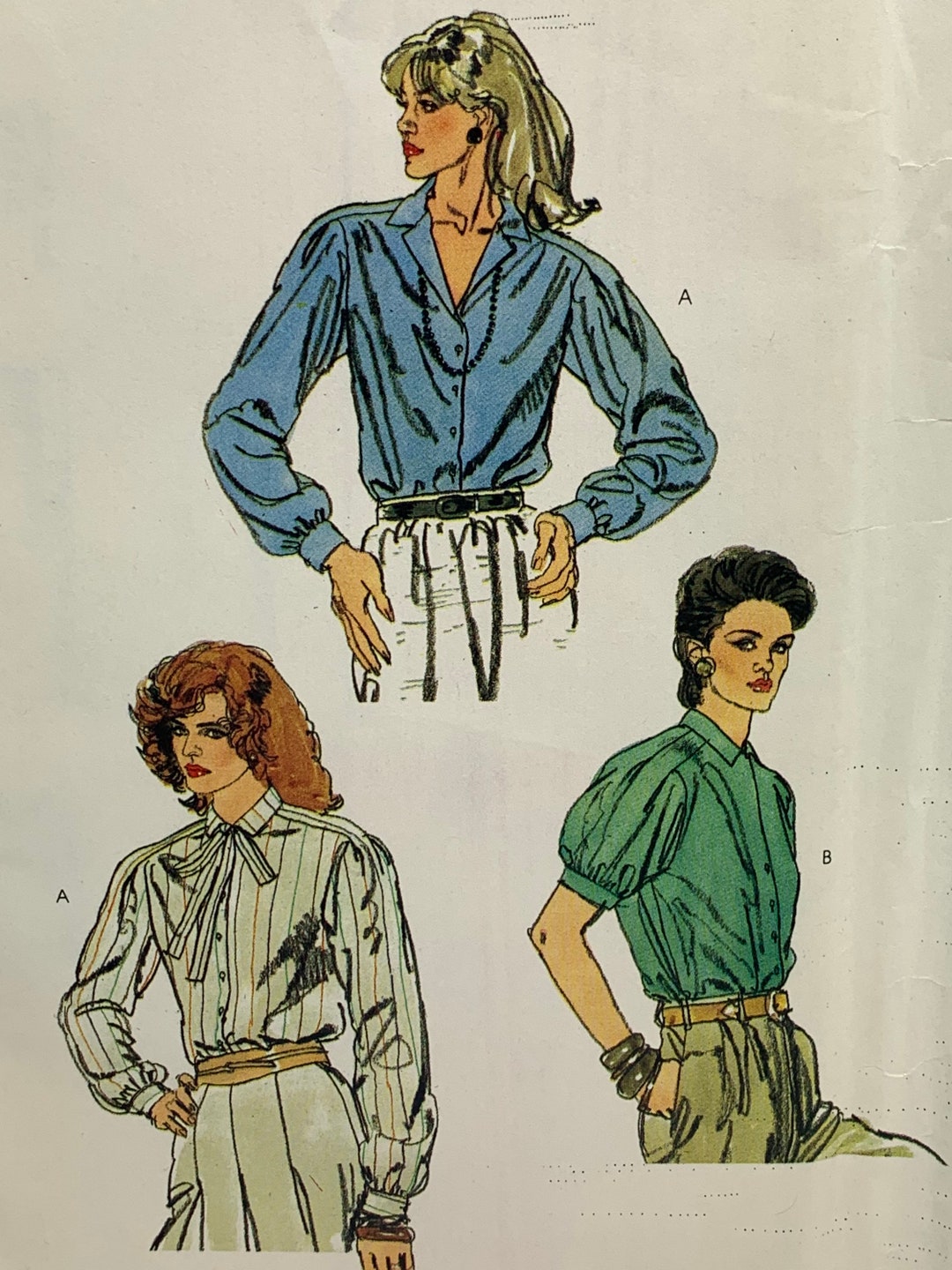 Vintage 1980s Vogue 8041 Misses Blouses Tops Loose Fit Button Down 3 ...