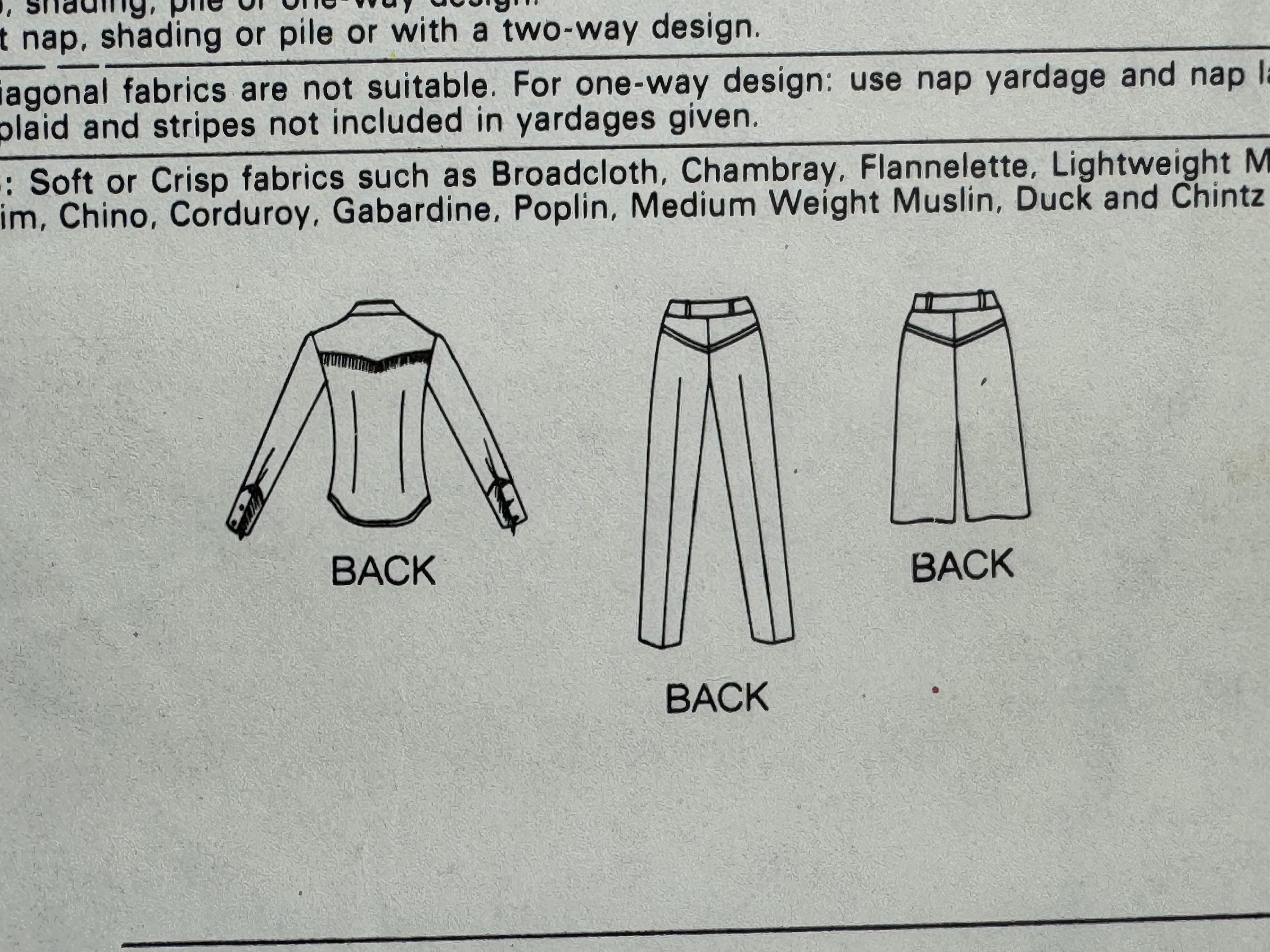Quick Butterick 6694 Western Style Shirt Pants and Skirt Sewing Pattern ...