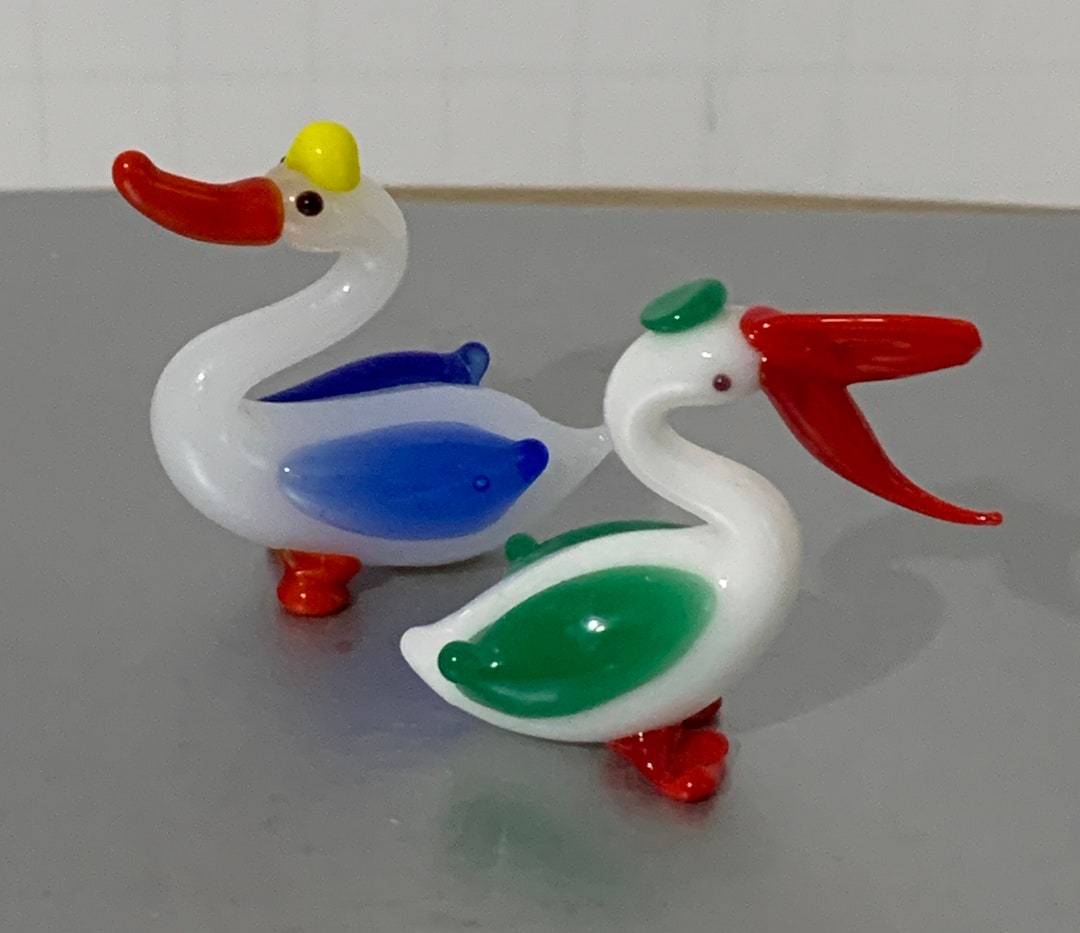 Vintage Murano Glass Miniature Pelicans Birds 1.25 Tall Delicate Pair ...