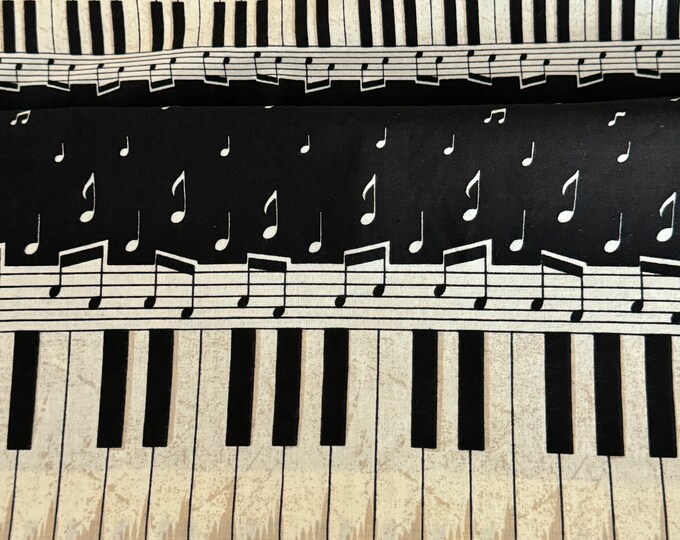 Piano Keys and Musical Notes Cotton Double Border Fabric Music Lover ...