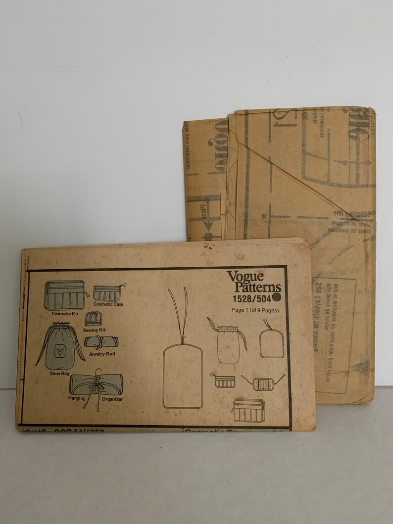 Vogue 1528 504 Travel Accessories Sewing Pattern Cosmetic Case Shoe Bag ...