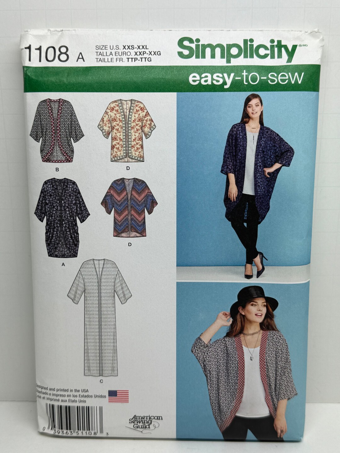Simplicity 1108 Women's Misses Oversized Kimono Cardigan Cover up ...