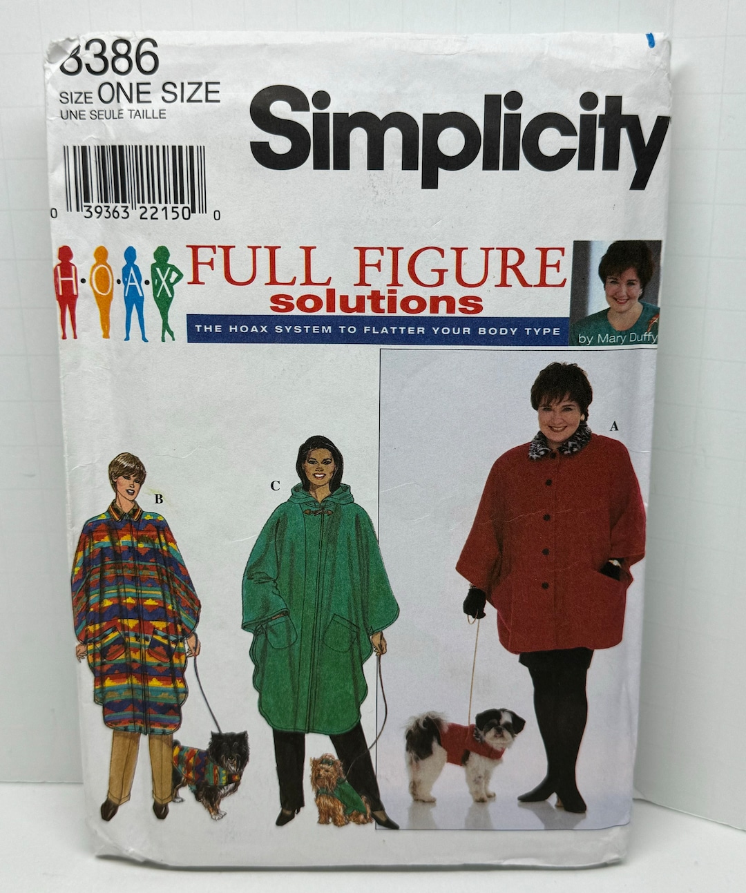 Women’s Cape & Dog Coat Sewing Pattern One-size Fits 18W to 32W Simplicity 8386 Full Figure ...