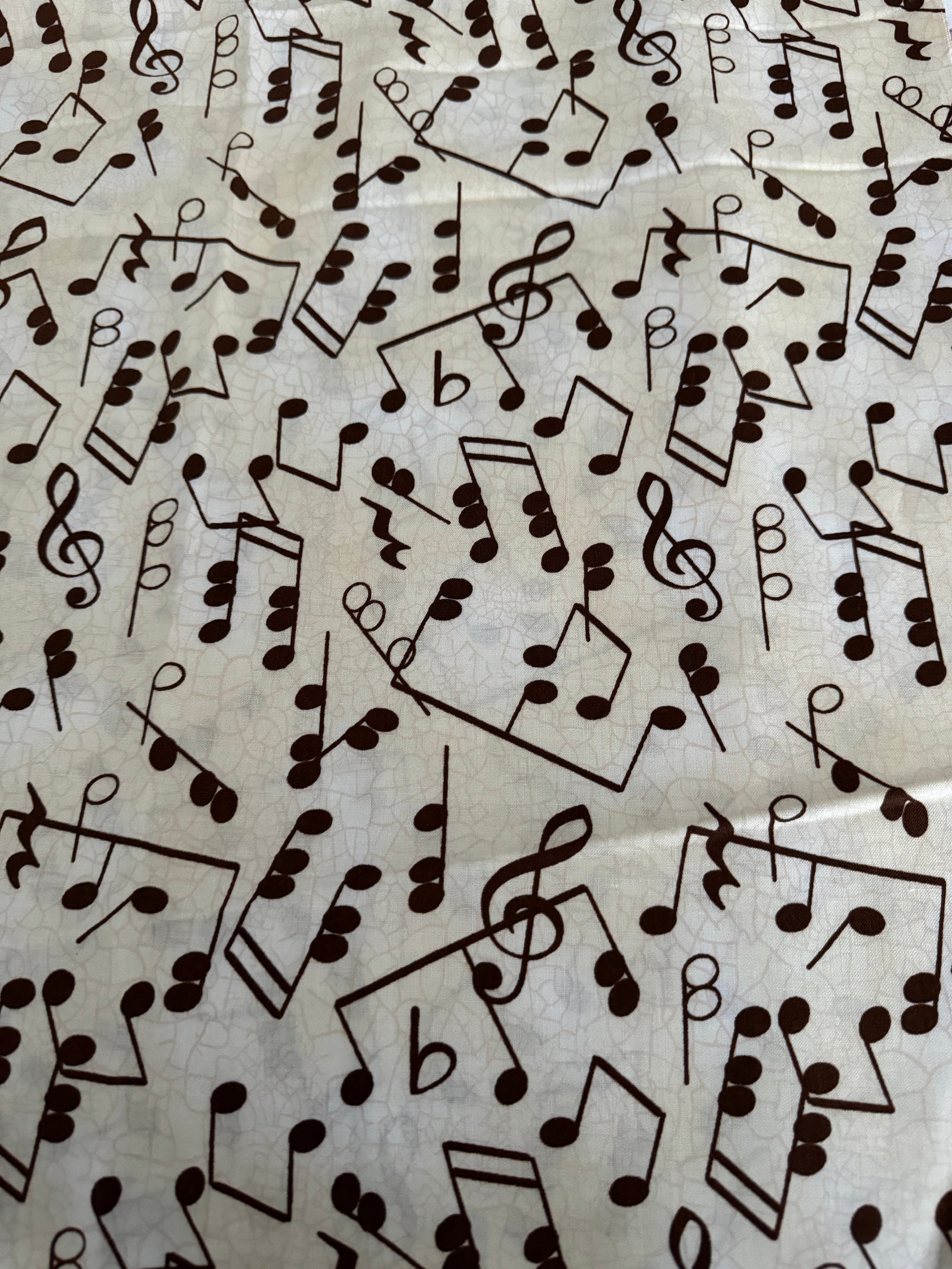 Musical Notes and Clefs Cotton Fabric Music Lover Brown on Beige Black ...