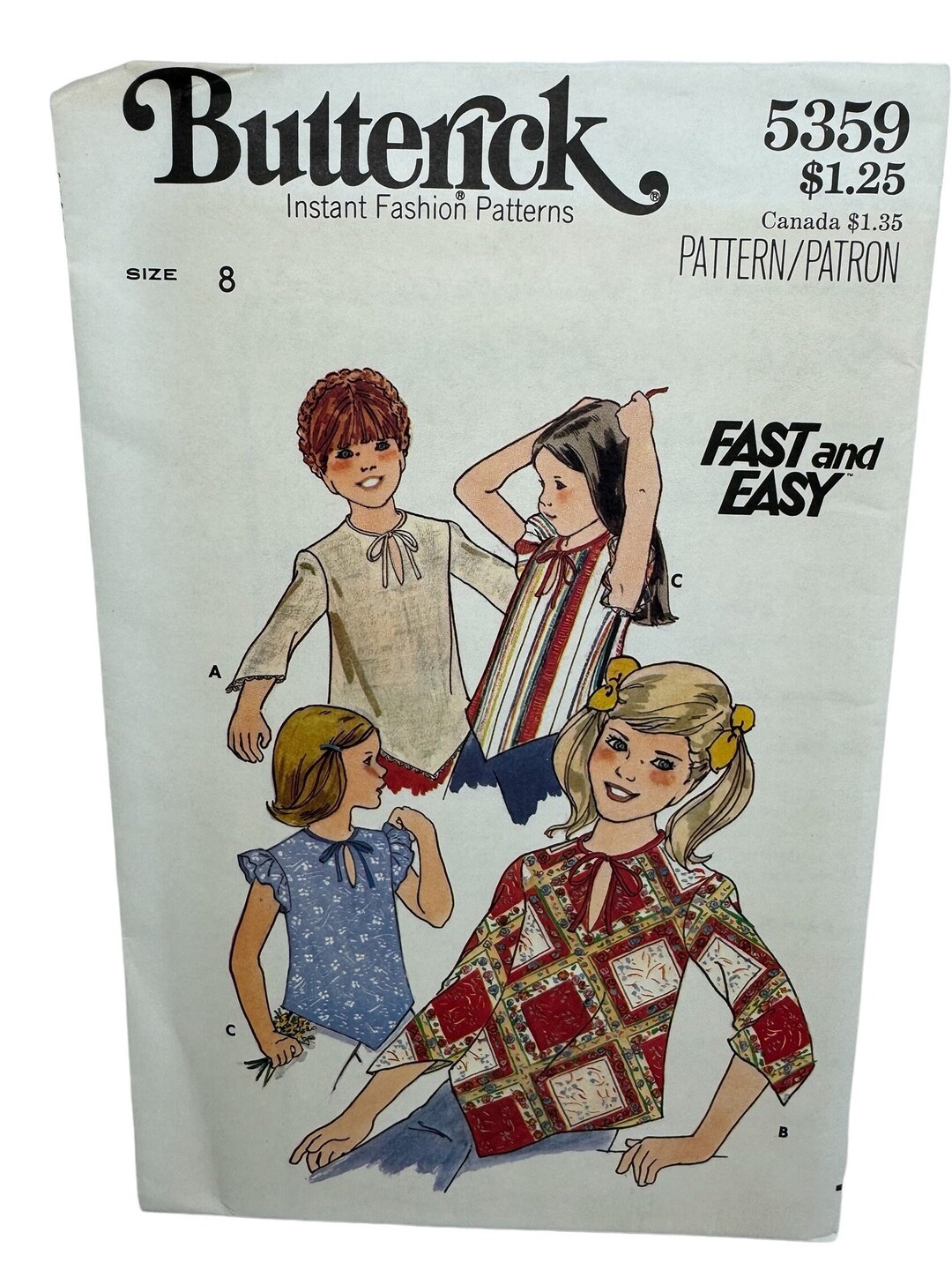Butterick 5359 Girl’s Pointed Handkerchief Hem Tops Blouse Sewing ...