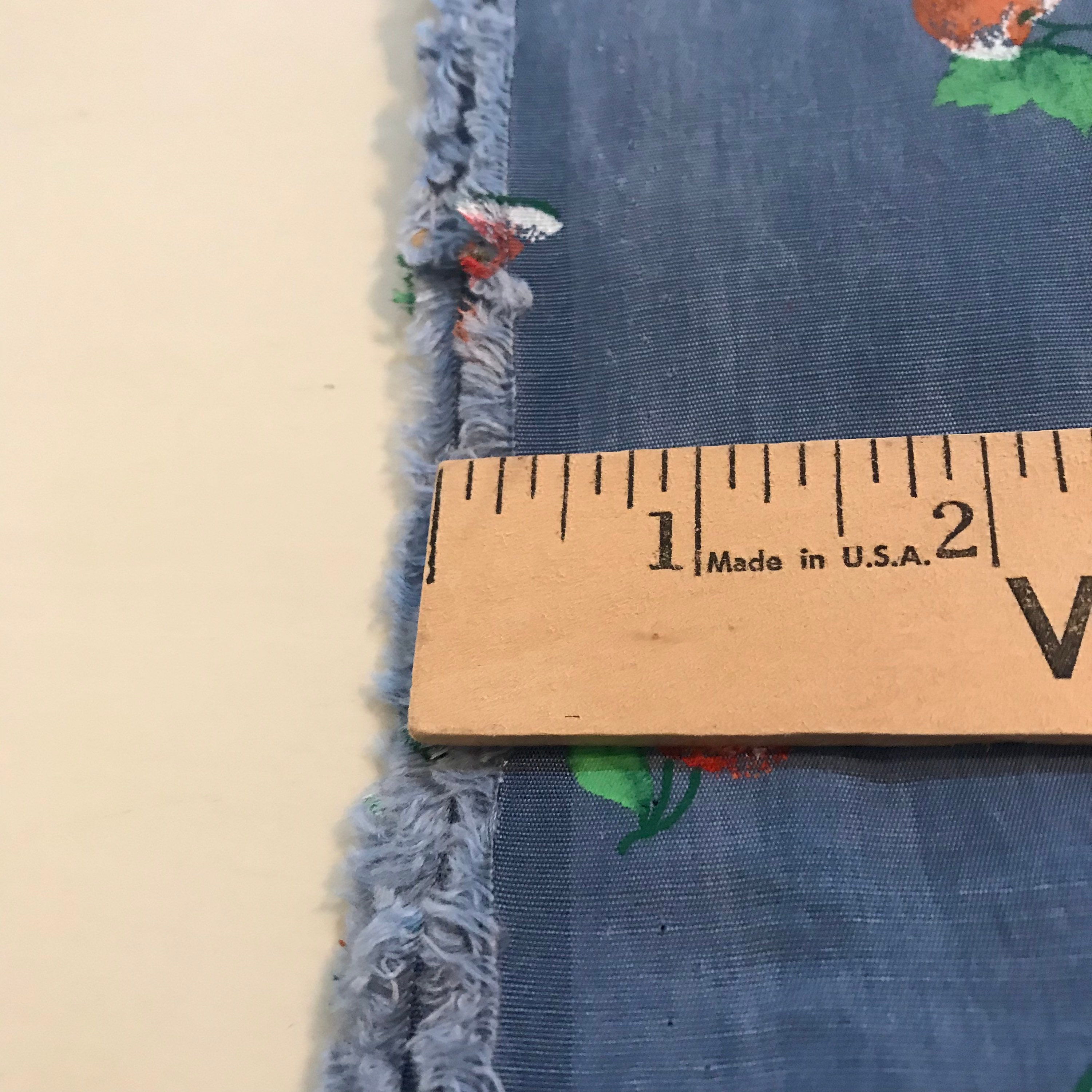 Vintage Blue Fruit & Flowers Acetate Apparel Fabric Watermelon Pears ...