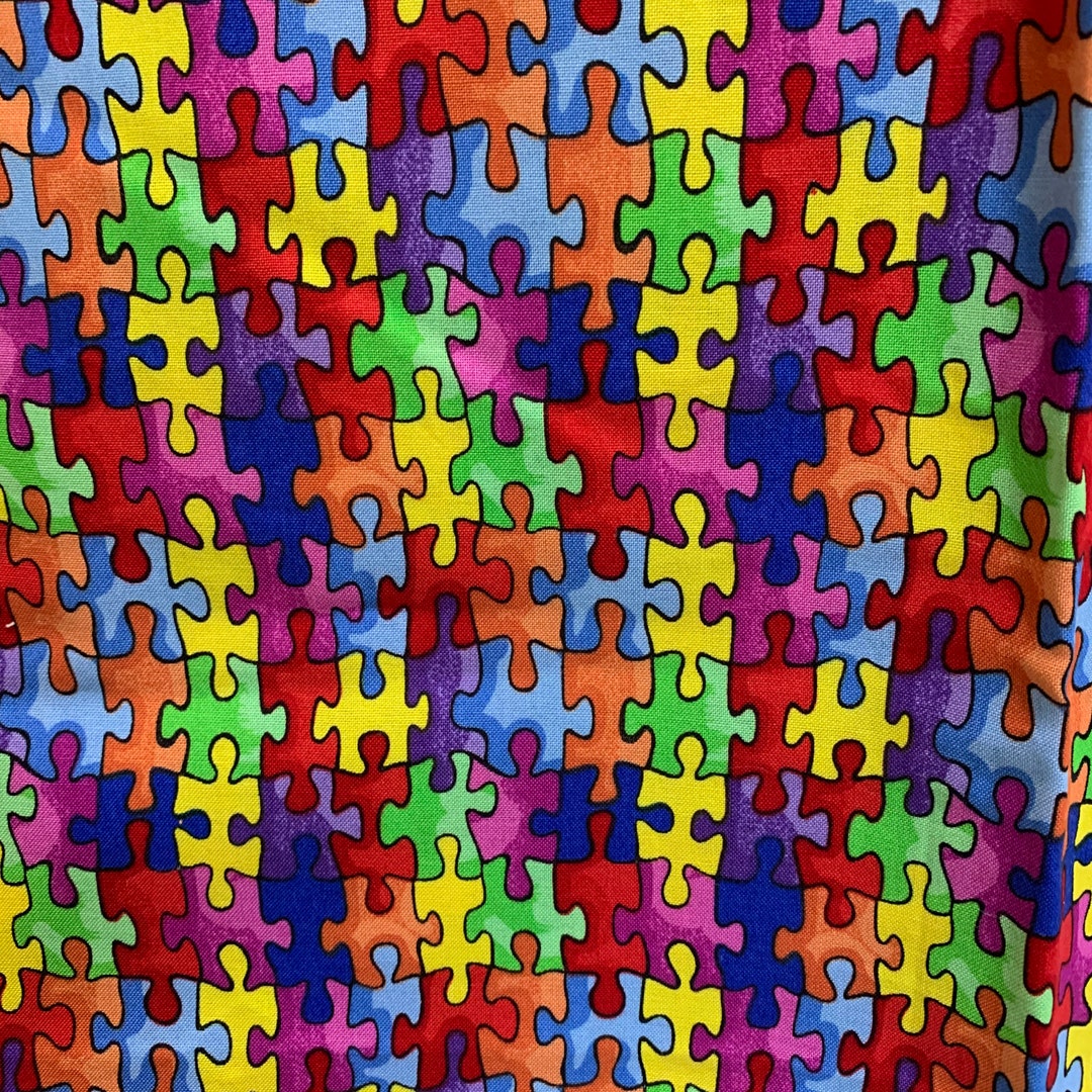 Autism Awareness Cotton Fabric Puzzle Pieces Colorful 1.25 Yards 44 X ...