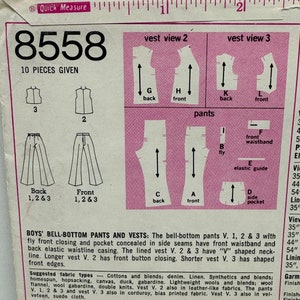 Boy’s Vest and Bell Bottom Pants Sewing Pattern Simplicity 5189 or 8558 ...