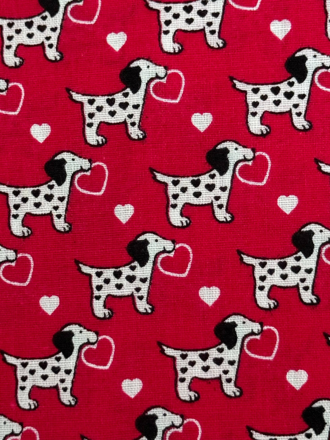 Dalmation Dogs All Over Fabric Cotton Novelty Heart Spots Puppy Love ...