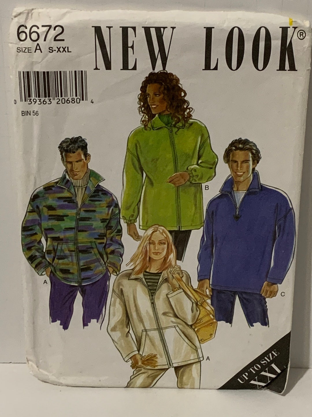 Vintage New Look 6672 Unisex Pullover or Zip up Jacket Jacket Women Men ...