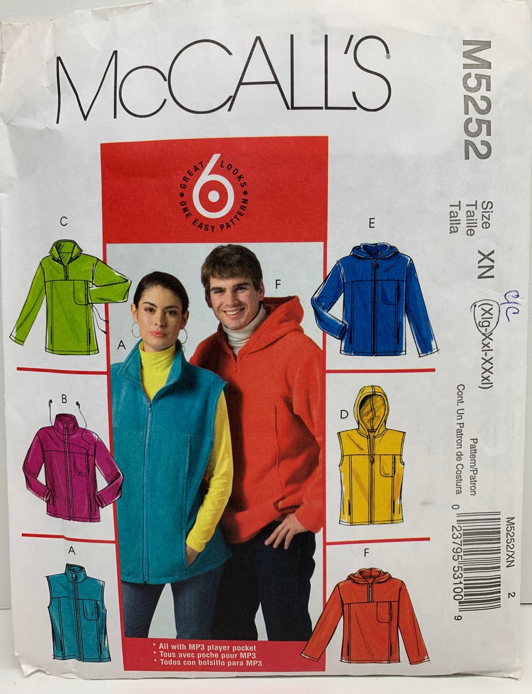 Mens and Womens Unlined Jacket and Vest Sewing Pattern Mccall’s 5252 ...