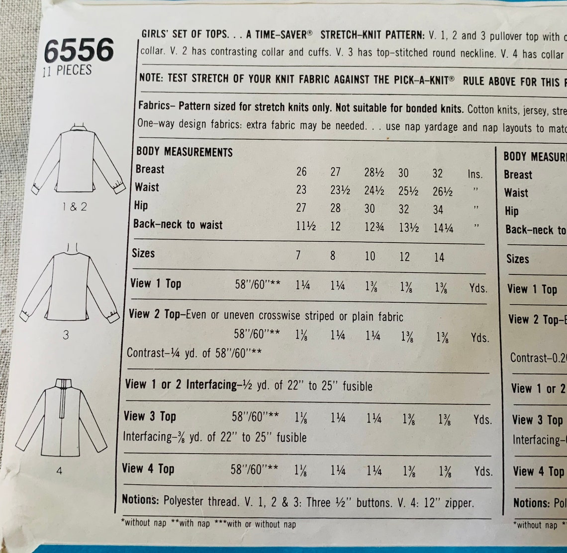 Vintage 80s Long Sleeve Knit Tops Shirts Sewing Pattern Simplicity 6556 ...