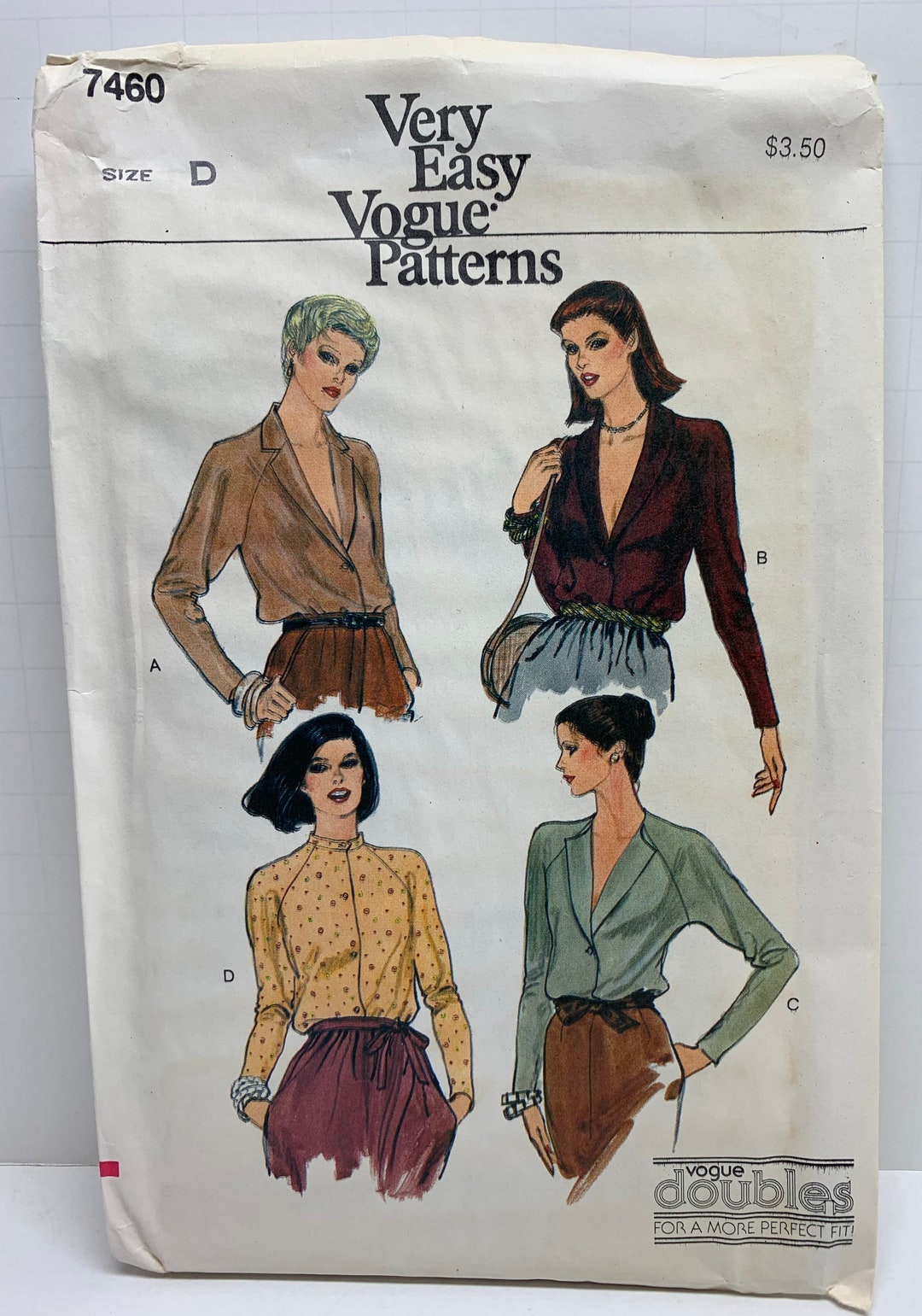 Vintage 70s Vogue 7460 Misses Button Front Low Cut Blouses Tops Sewing ...