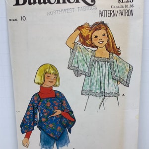 Vintage 1970s Butterick 5965 Girls Handkerchief Style Tops Lace Trim ...