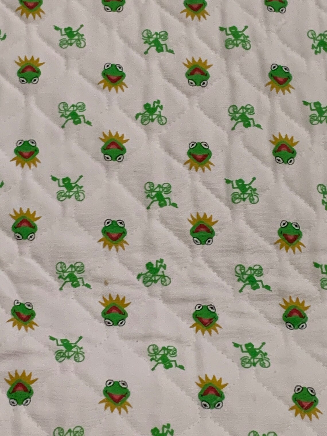 Vintage 80s Kermit the Frog Cheater Quilt Fabric With Solid - Etsy