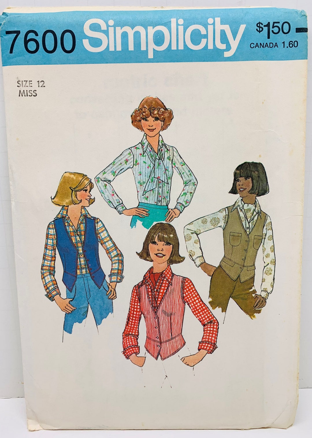 Simplicity 7600 Misses Front Button Vest Collar Shirt Blouse Top and ...