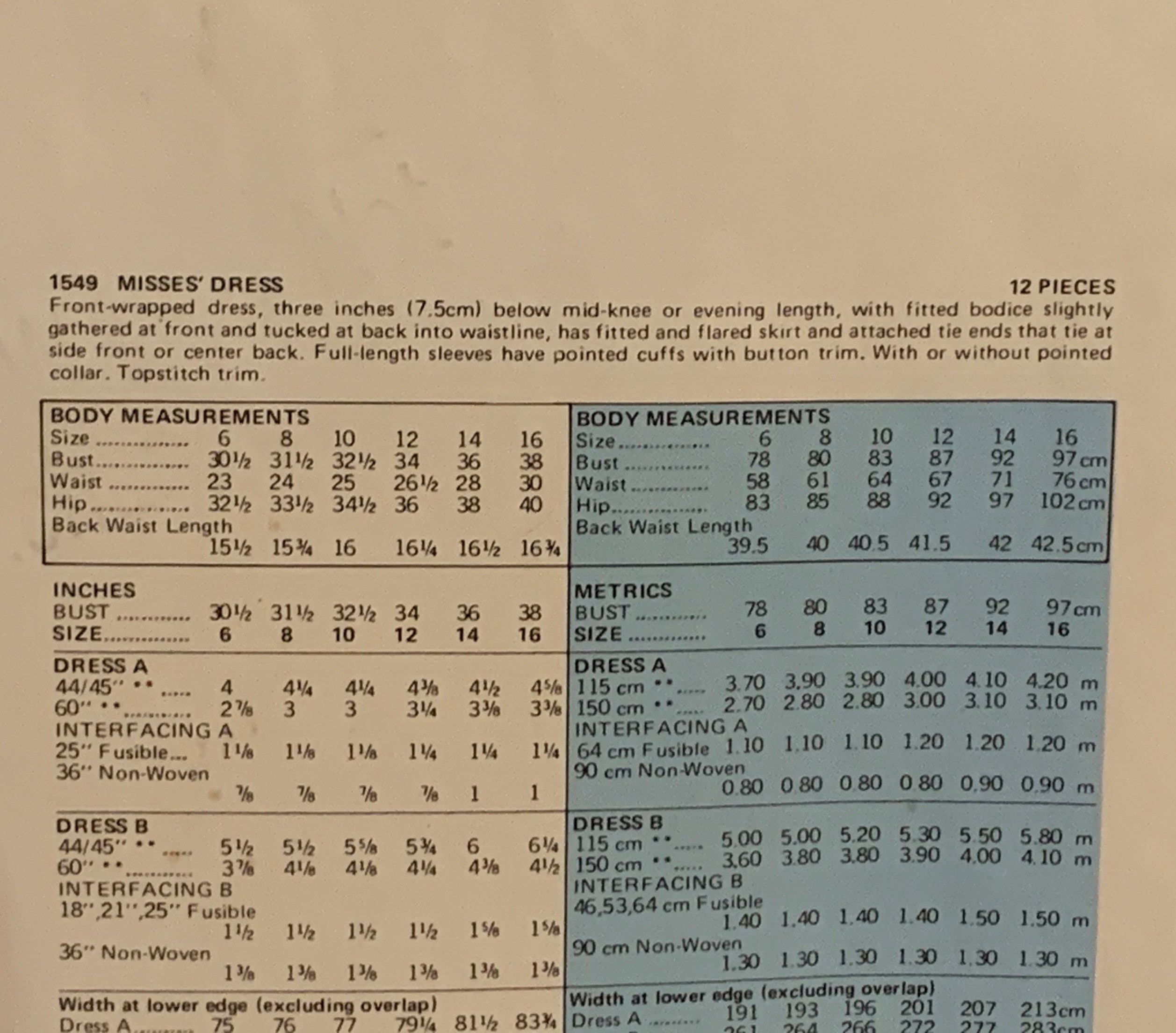 Vintage Vogue 1549 Diane Von Furstenberg Women's Misses Sewing Pattern ...