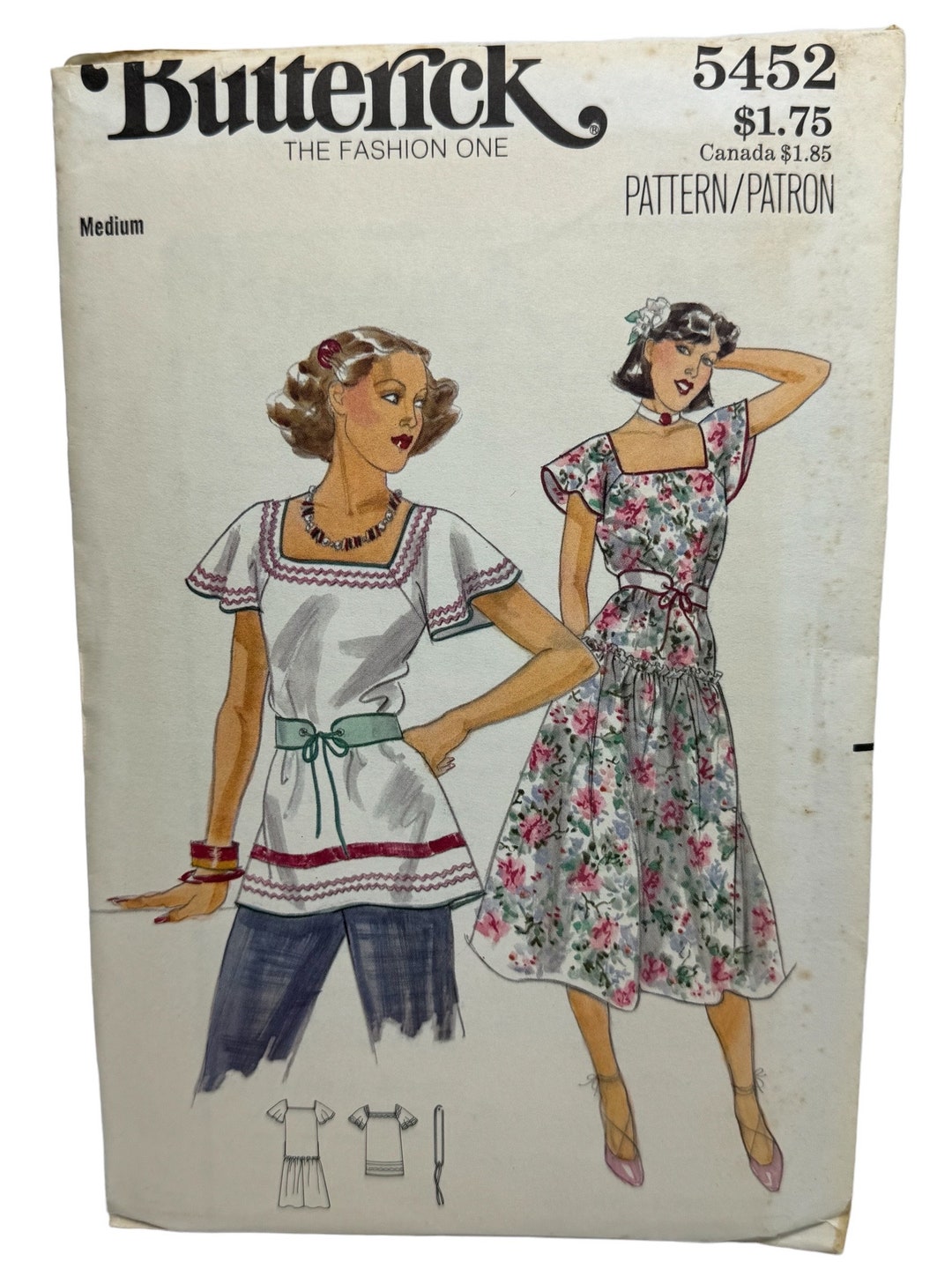 Butterick 5452 Misses Square Neck Dress or Top Sewing Pattern Vitnage ...