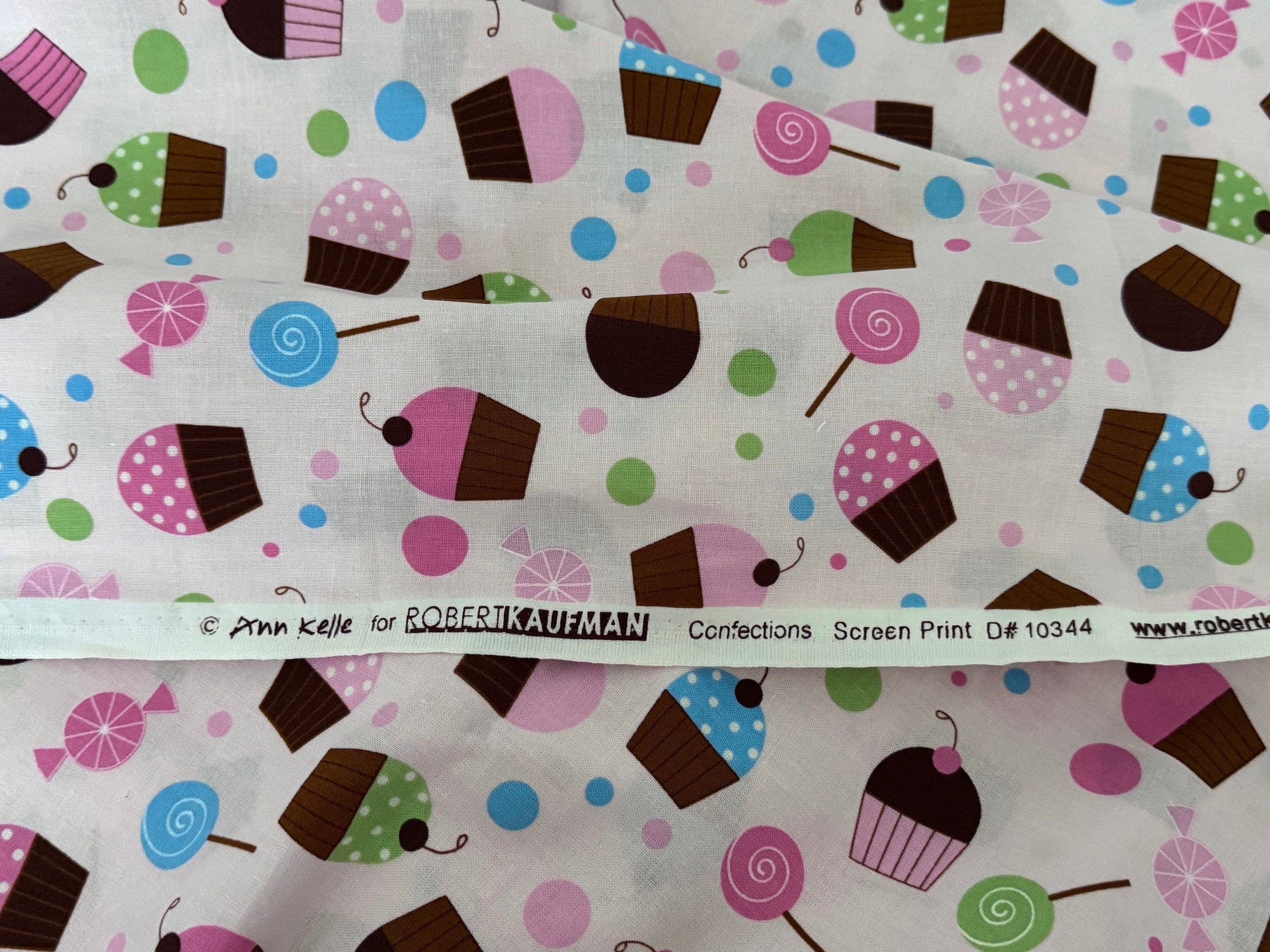 Pink or Yellow Cupcake Fabric Confections Ann Kelle for Robert Kaufman ...