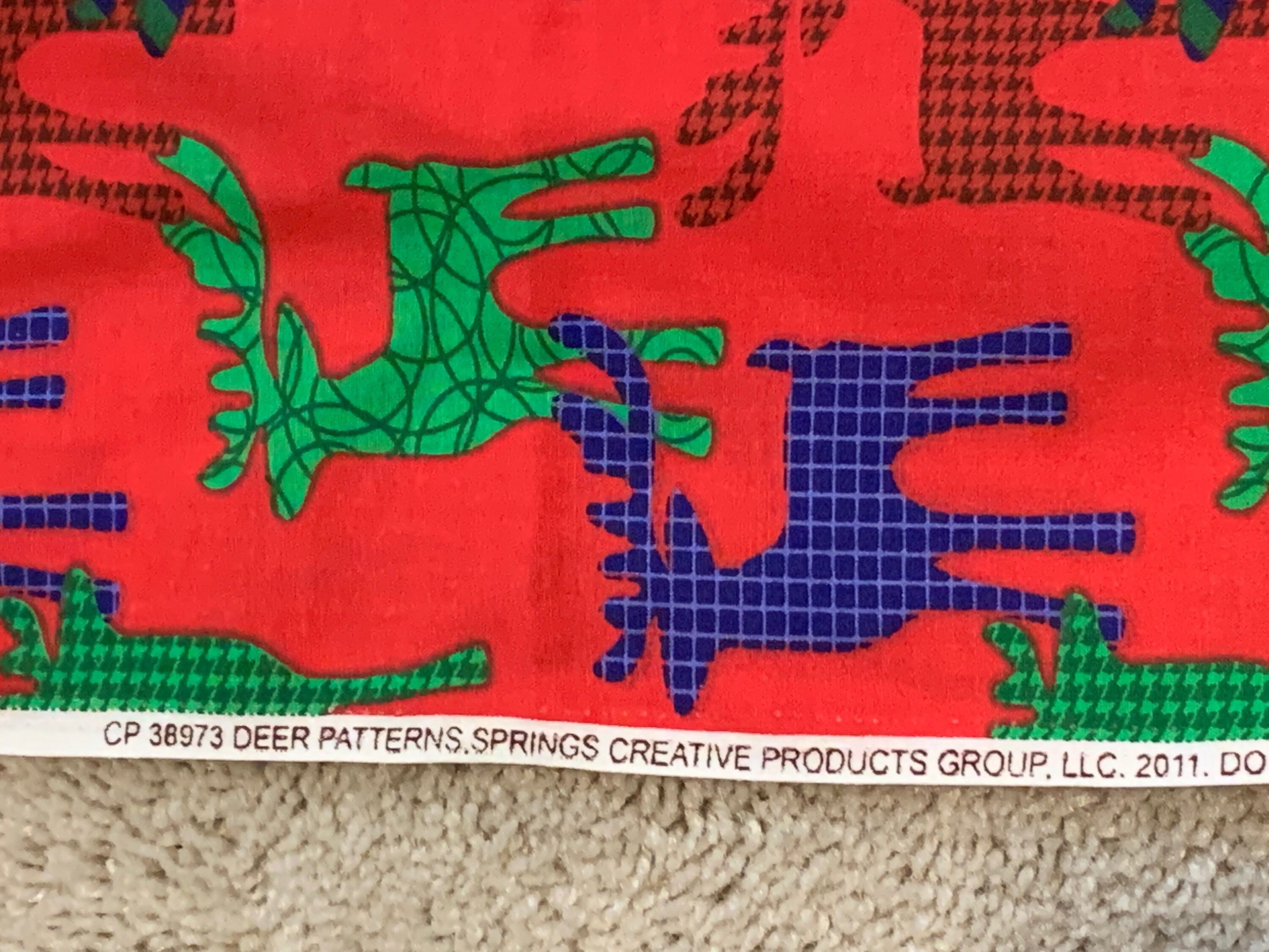 Red Cotton Christmas Fabric Deer Patterns 38973 Creative Springs Red ...