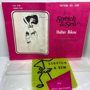 Vintage 1970s Misses Halter Top Bikini Knit Bathing Swim Suit Sewing ...