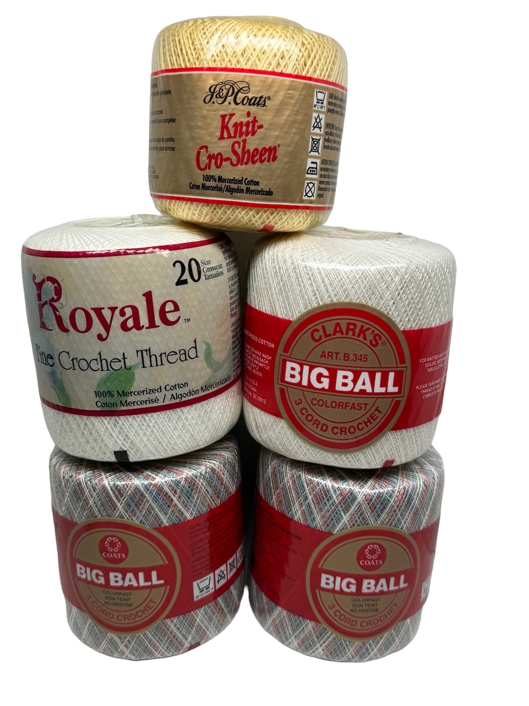 Lot of 5 Rolls Crochet Thread Coat’s Clark’s Big Ball Royale 3 Ply ...
