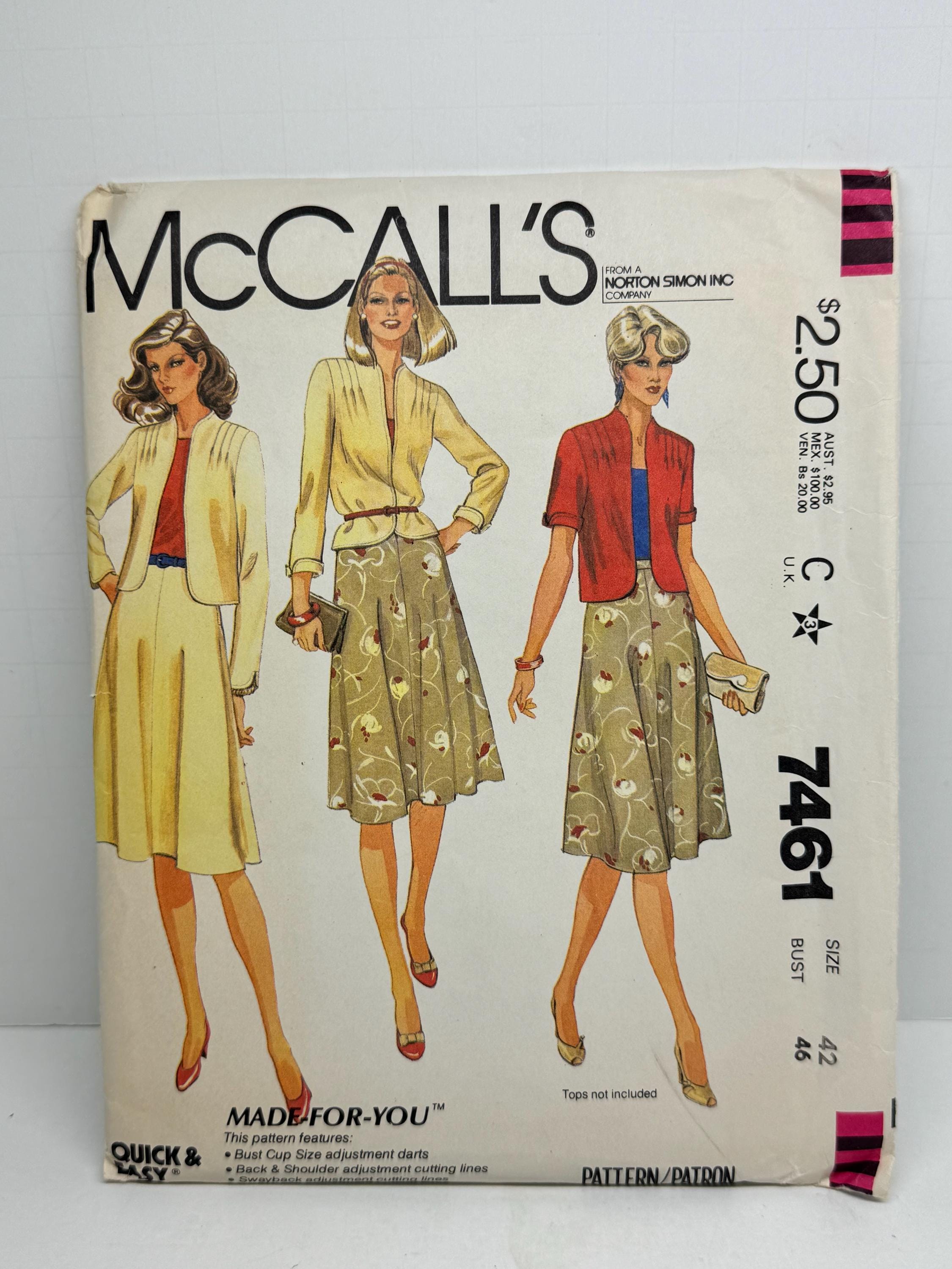 Mccall’s 7461 Misses Suit Jewel Neck Jacket and Flared Skirt Sewing ...