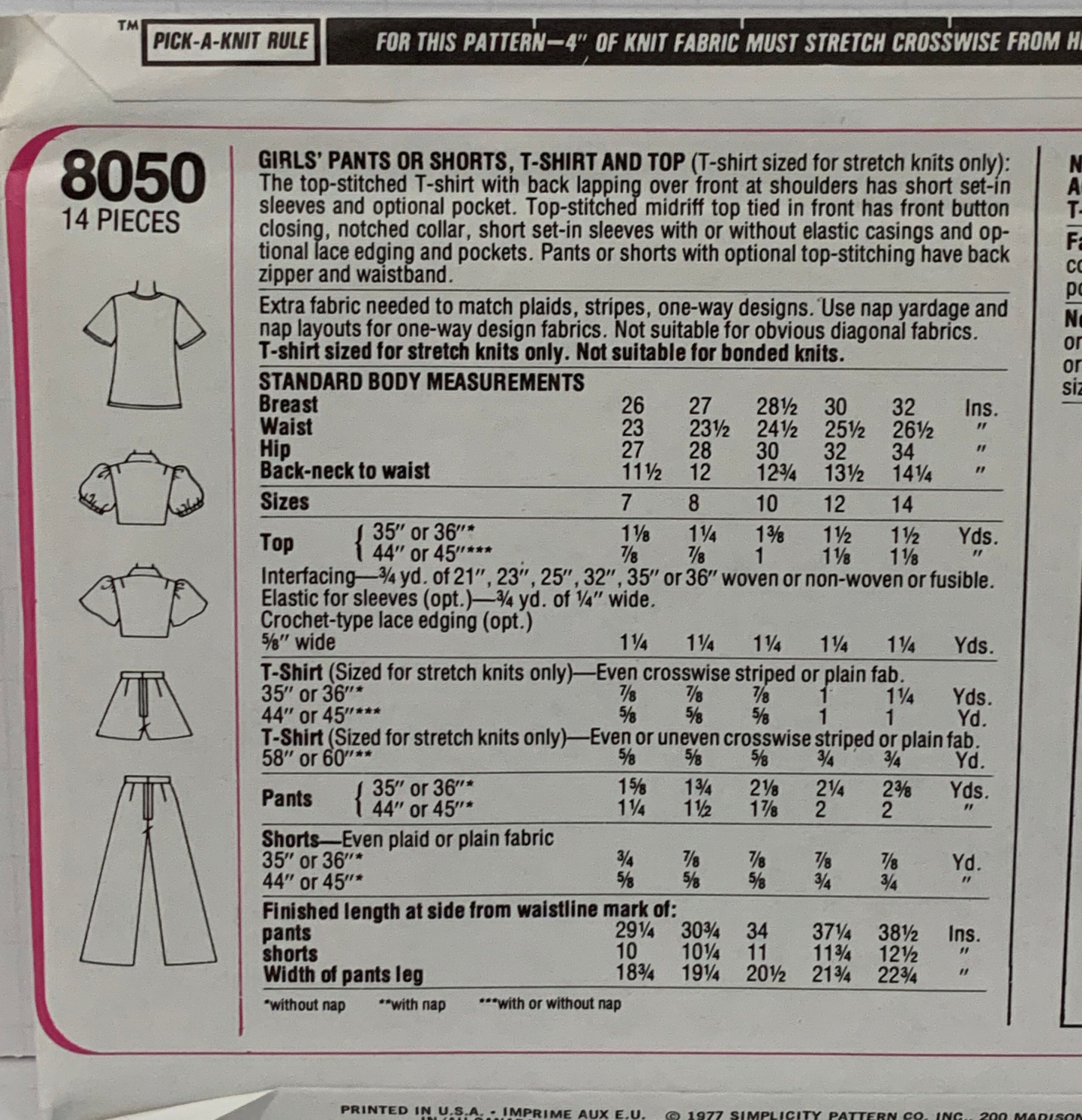 Vintage 1970s Simplicity 8050 Girls Pants or Shirts Tee - Etsy