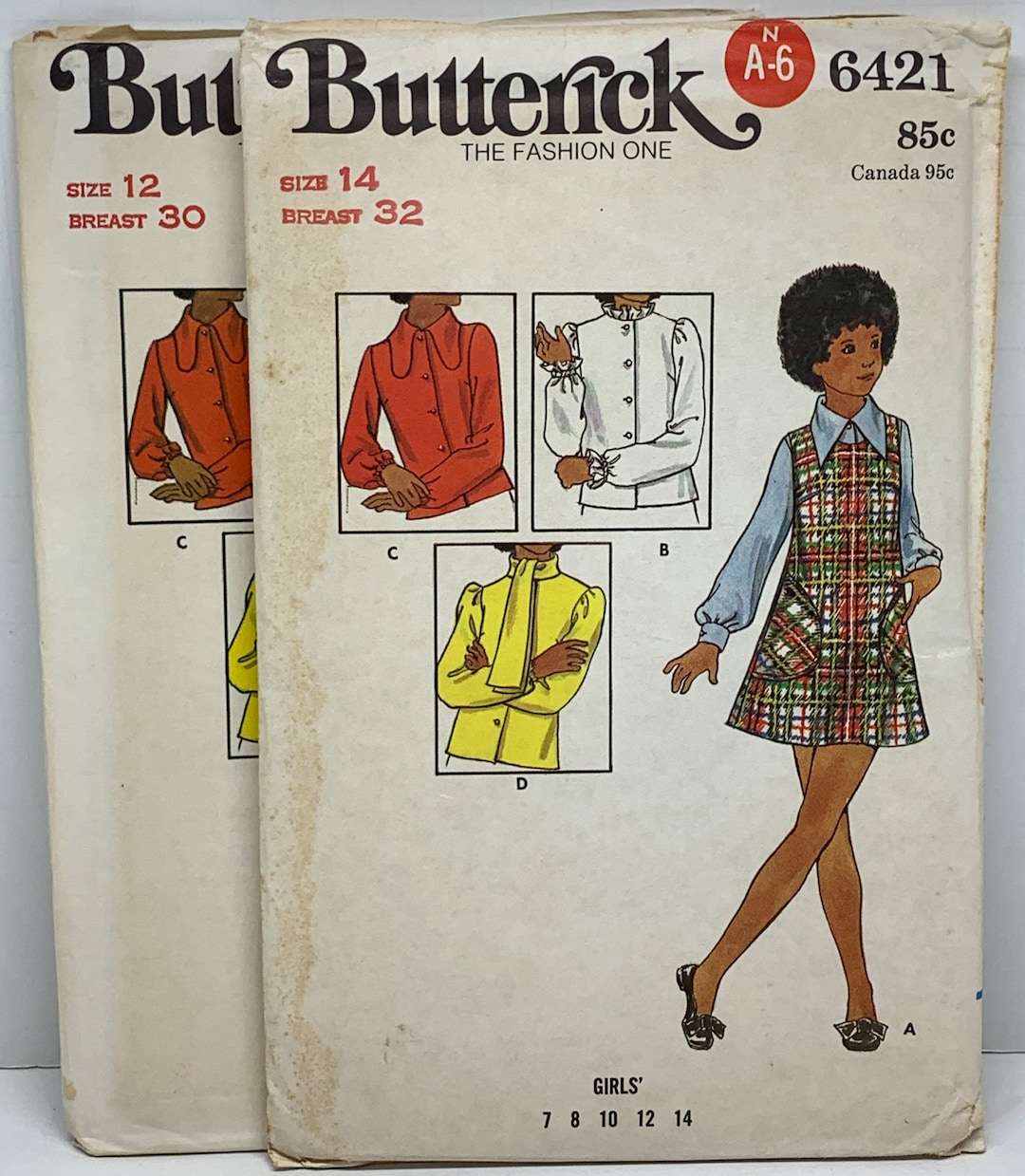 Vintage 70s Girl’s A-line Jumper Dress and Blouse Top Sewing Pattern ...