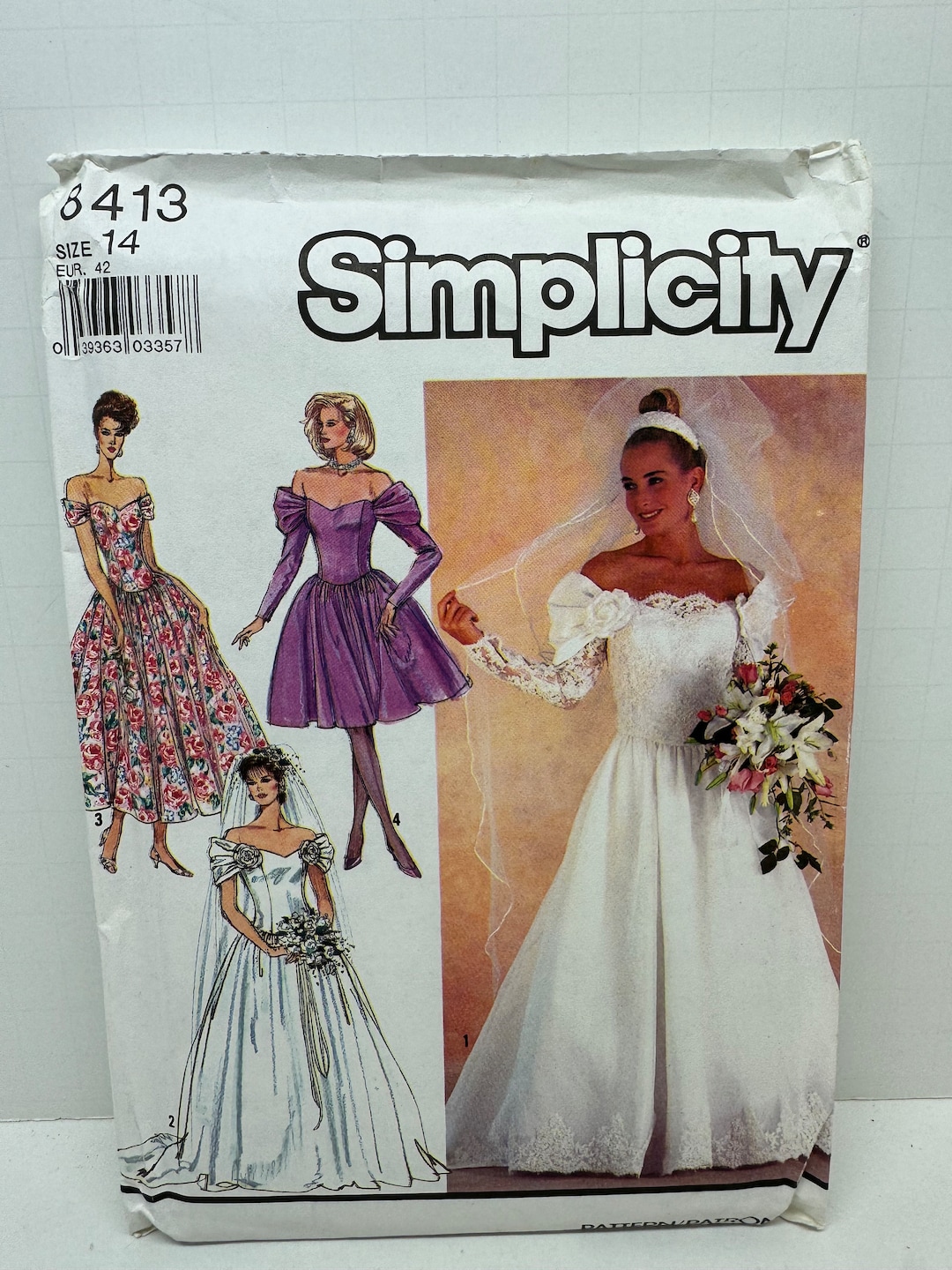Vintage Simplicity 8413 Wedding Bridal Gown or Bridesmaid Dress Sewing ...