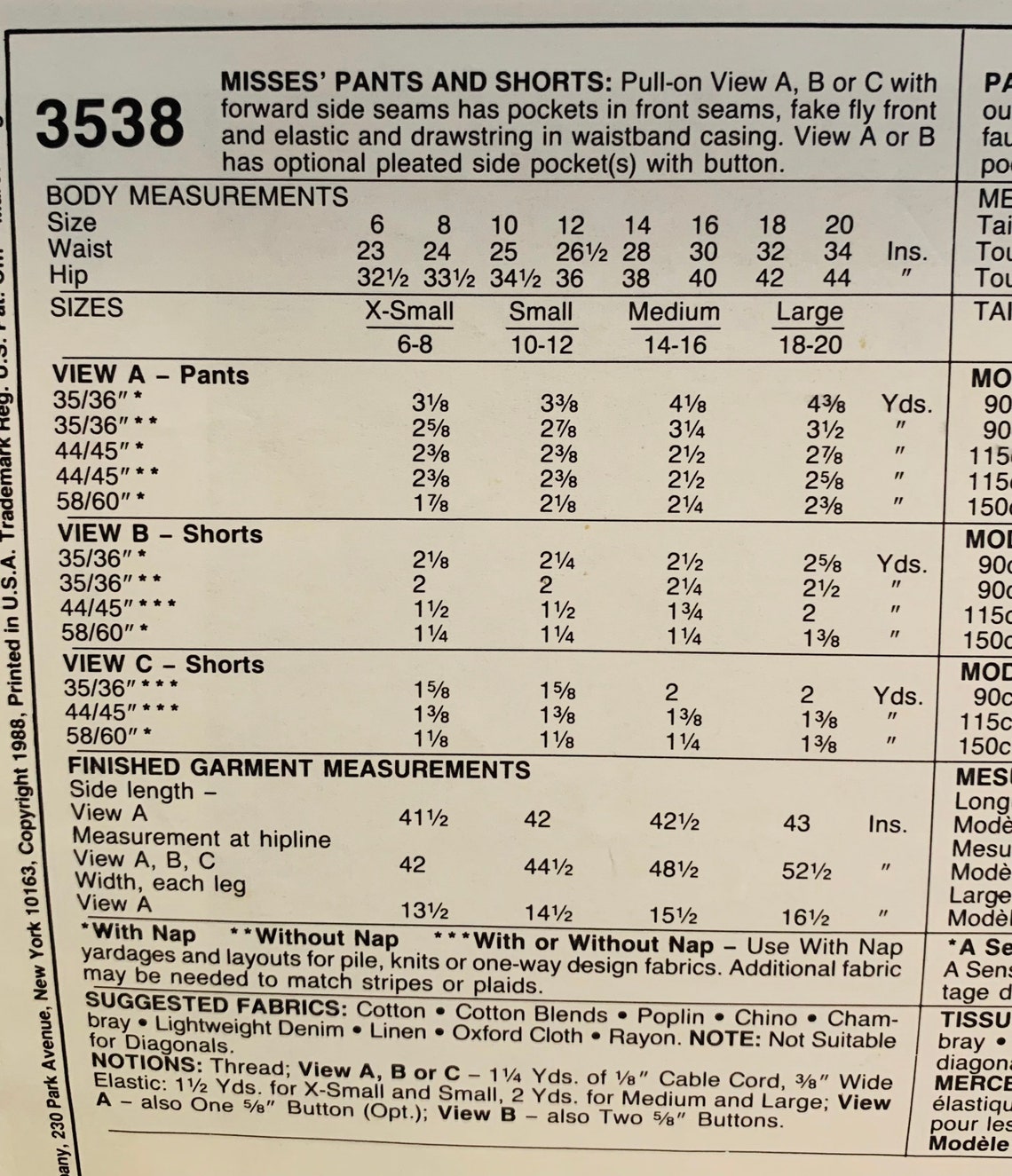 Mccalls 3538 Sewing Pattern Sizes Misses Pants and Shorts - Etsy