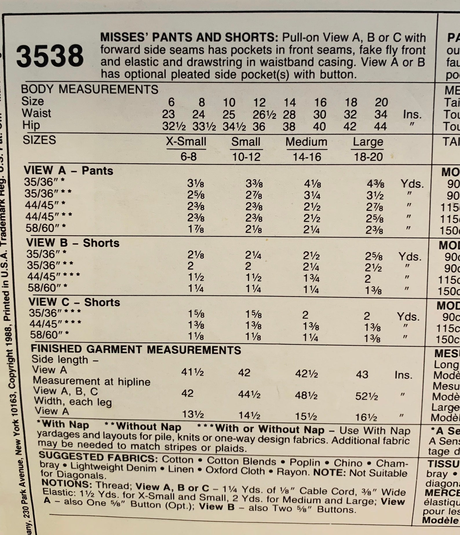 Mccalls 3538 Sewing Pattern Sizes Misses Pants and Shorts - Etsy