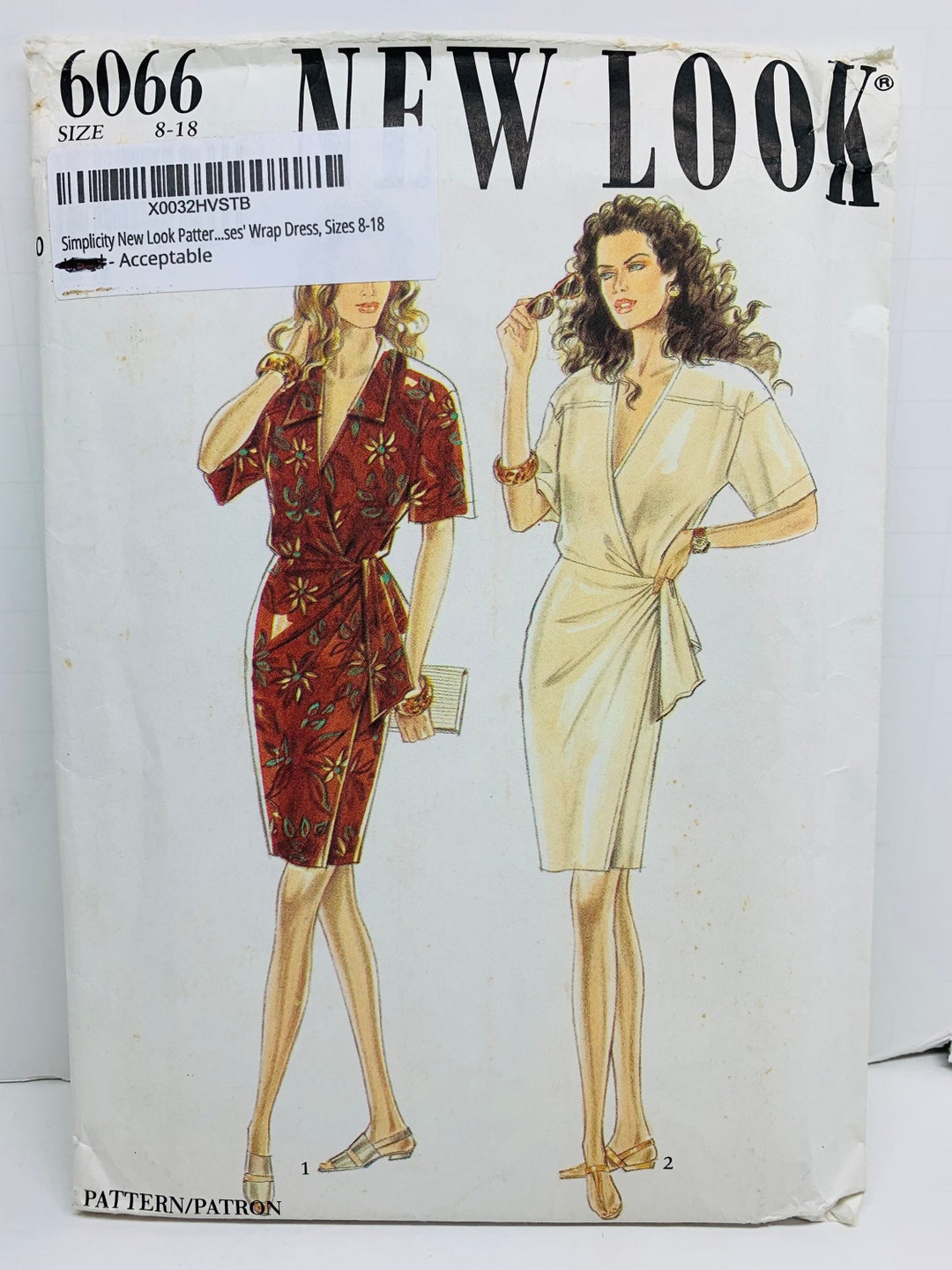 Vintage Front Wrap Dress With Waist Sash Sewing Pattern New Look 6066 ...