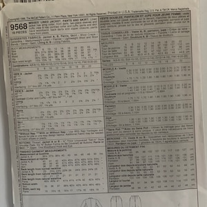 Vintage Mccall’s 9568 Sewing Pattern Lined Jacket Pleated Pants and ...