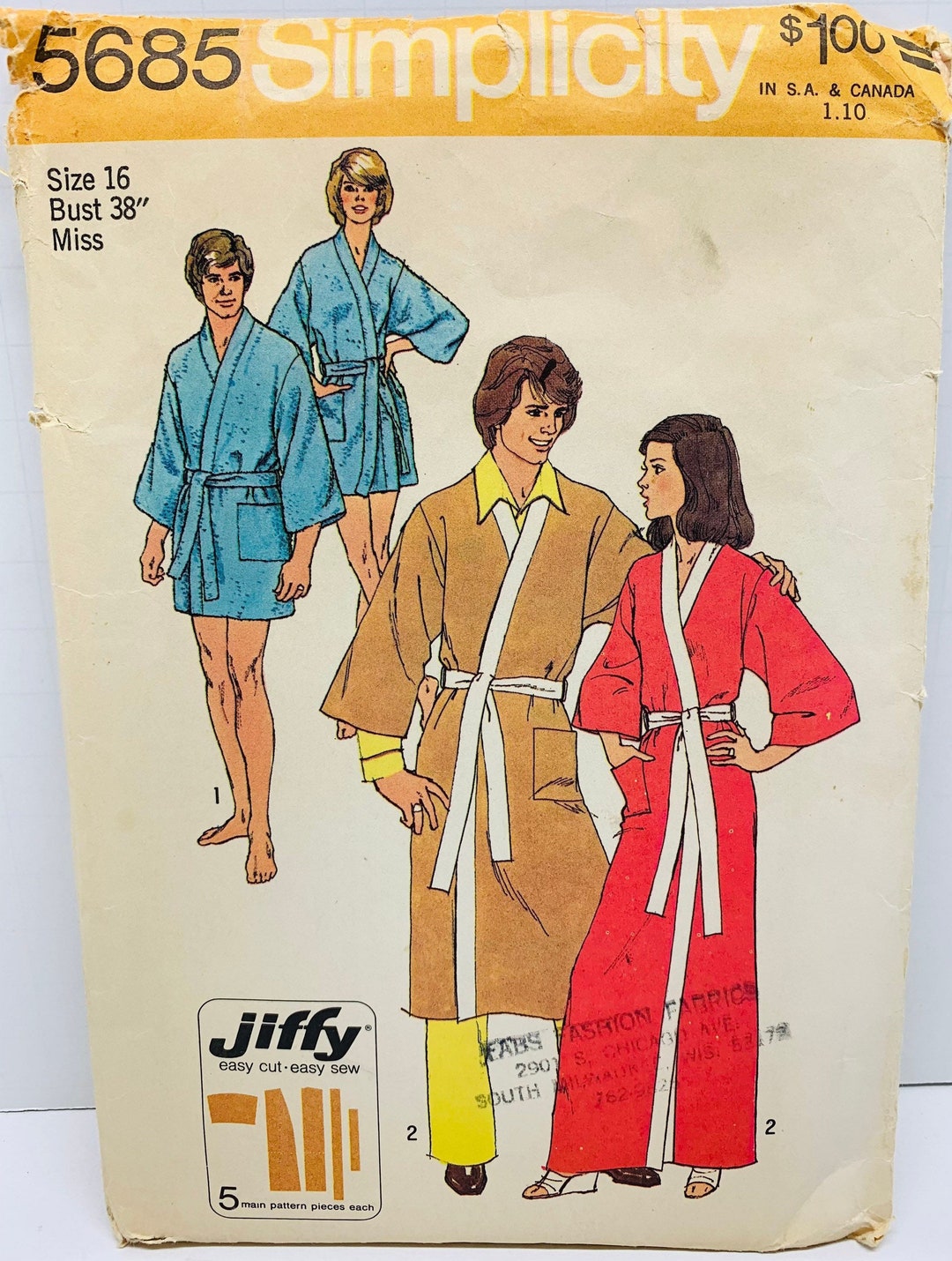 Simplicity 5685 Misses Jiffy Kimono Bathrobe Robe Beach Cover up in Two ...