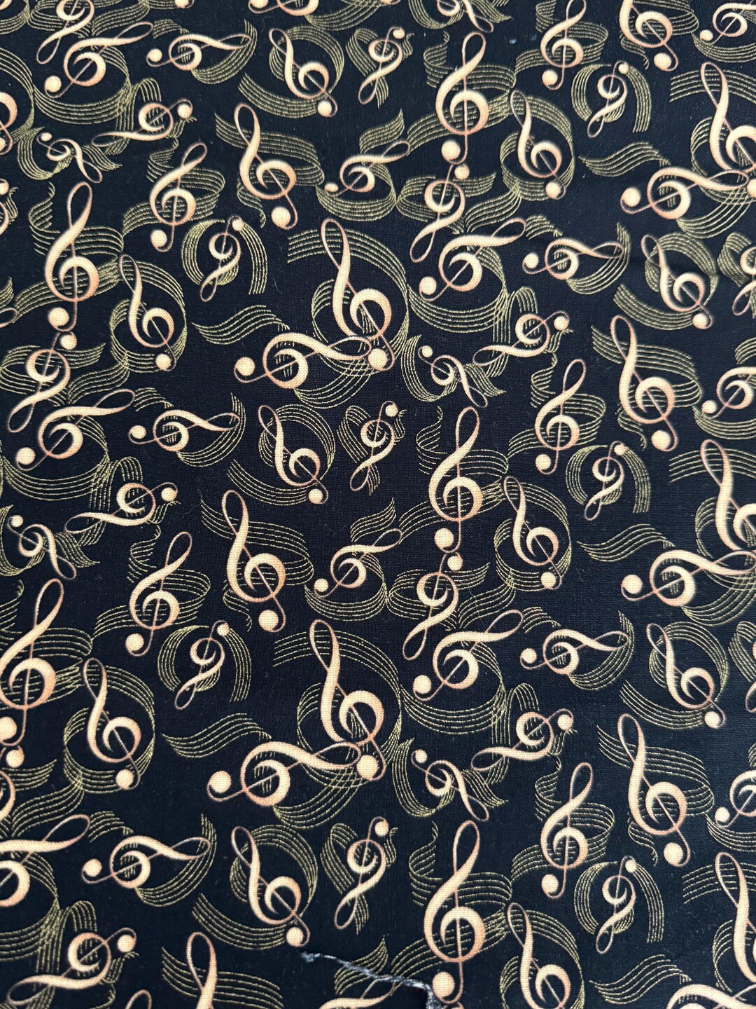 Musical Clefs All Over Cotton Fabric Music Lover Gold on Black With ...