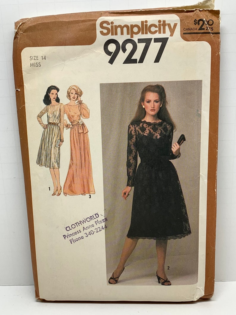 Misses Lace Evening Dress in Two Lengths Sewing Pattern Simplicity 9277 ...