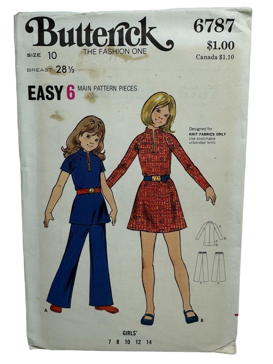 Butterick 6787 Girl’s Sweater Dress or Knit Dress and Pants Sewing ...