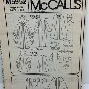 Mccall’s 5952 Children’s Halloween Costume Sewing Pattern Dracula Devil ...