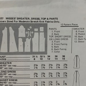 Vintage Butterick 3437 Misses Stretch Knit Dress Top Pants and Sweater ...