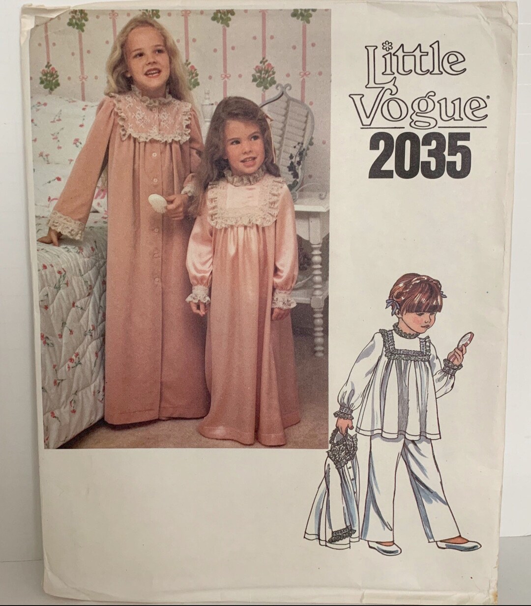 Little VOGUE 2035 Girl’s Robe Nightgown Pajamas Sewing Pattern Vintage ...
