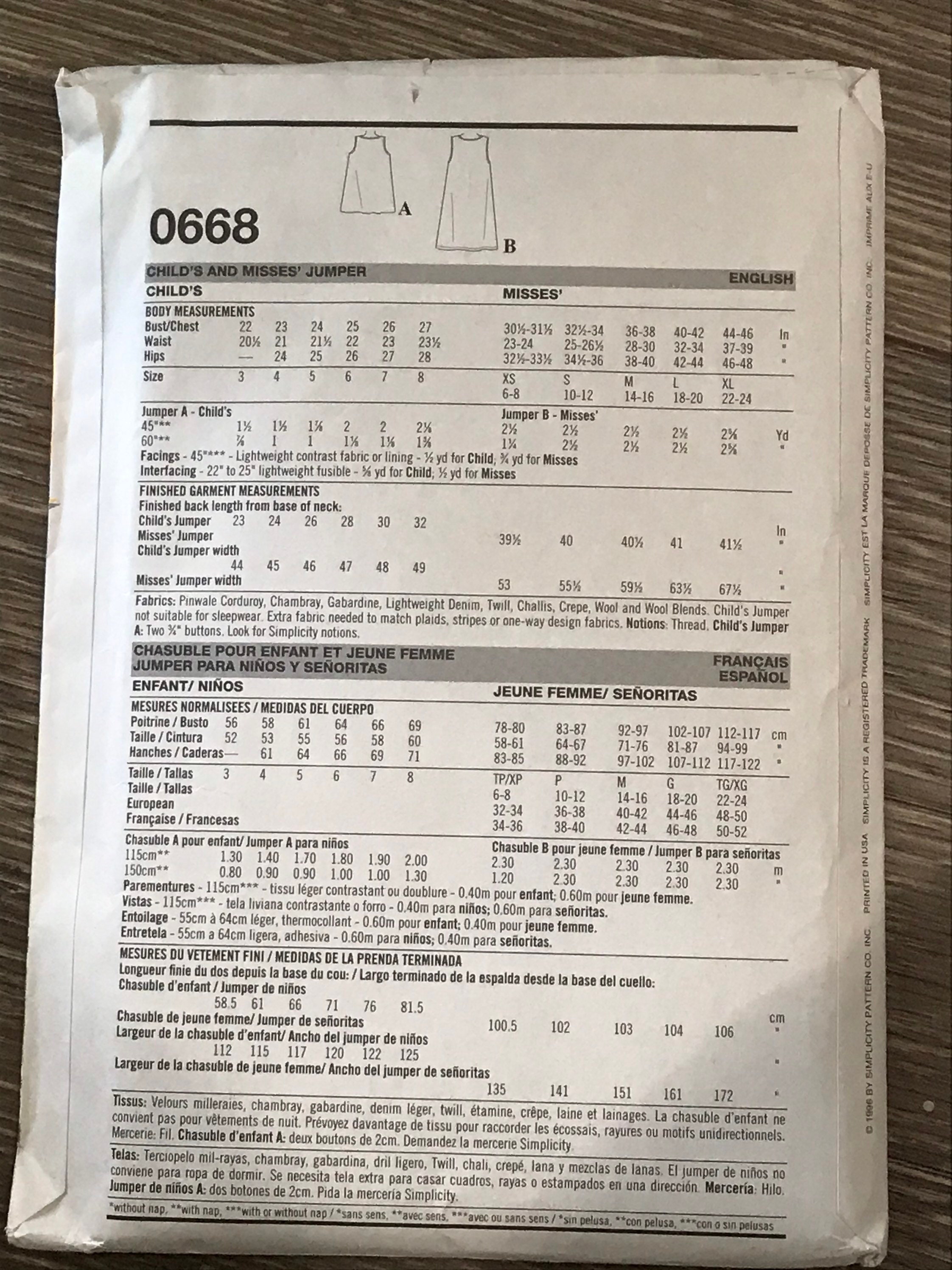 Simplicity 0668 7391 Mommy Daughter Matching Jumpers Sewing - Etsy