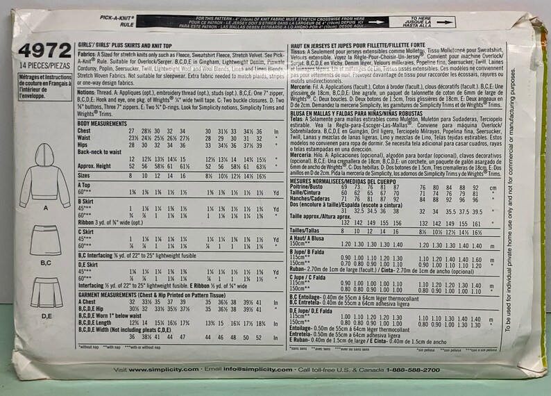 Simplicity 4972 LIZZIE Mcguire Girls Skirts & Knit Top Hoodie Hooded Sewing Pattern Back to ...