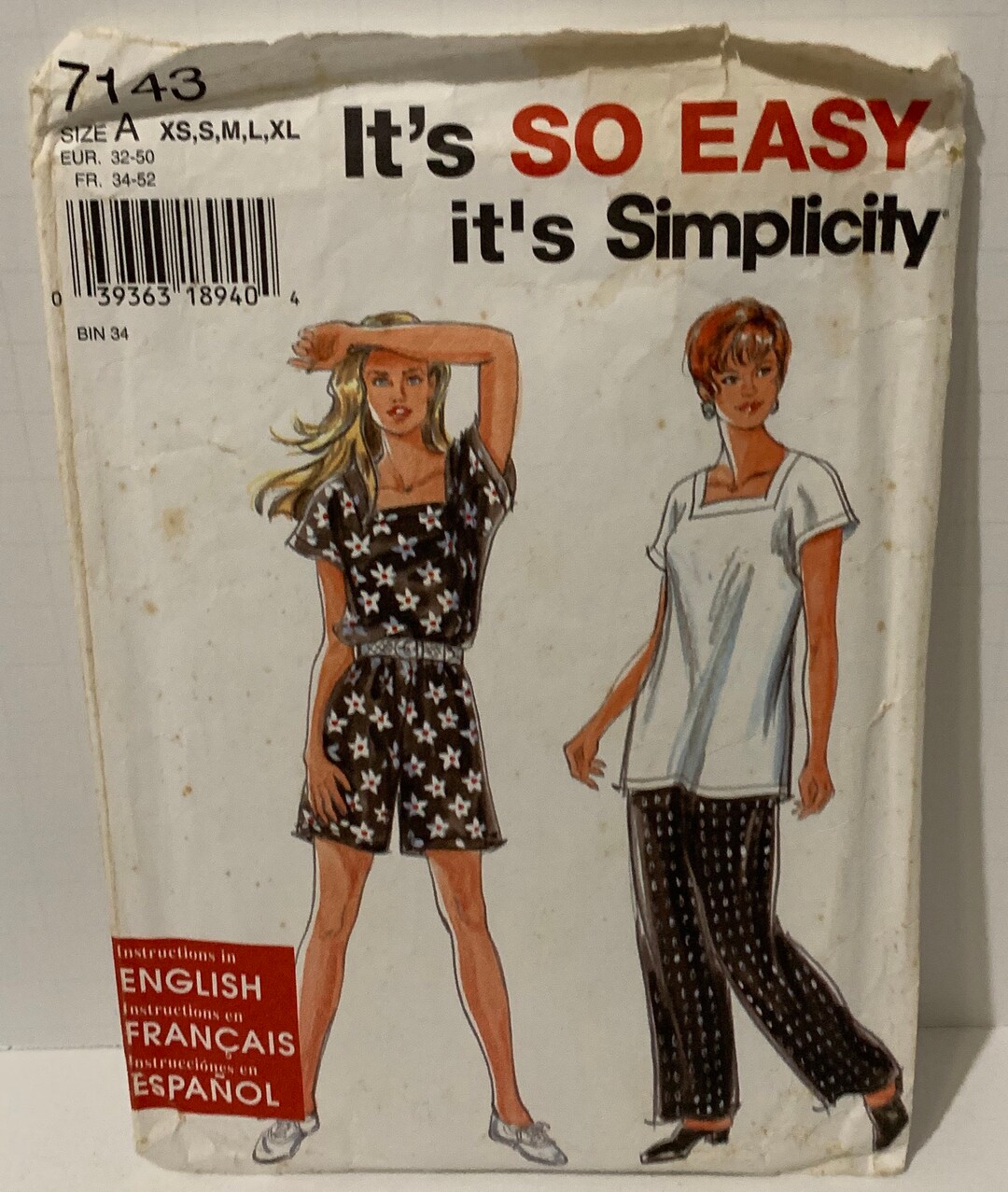 Vintage Simplicity 7143 Pants Shorts and Top Sewing Pattern Misses Size ...