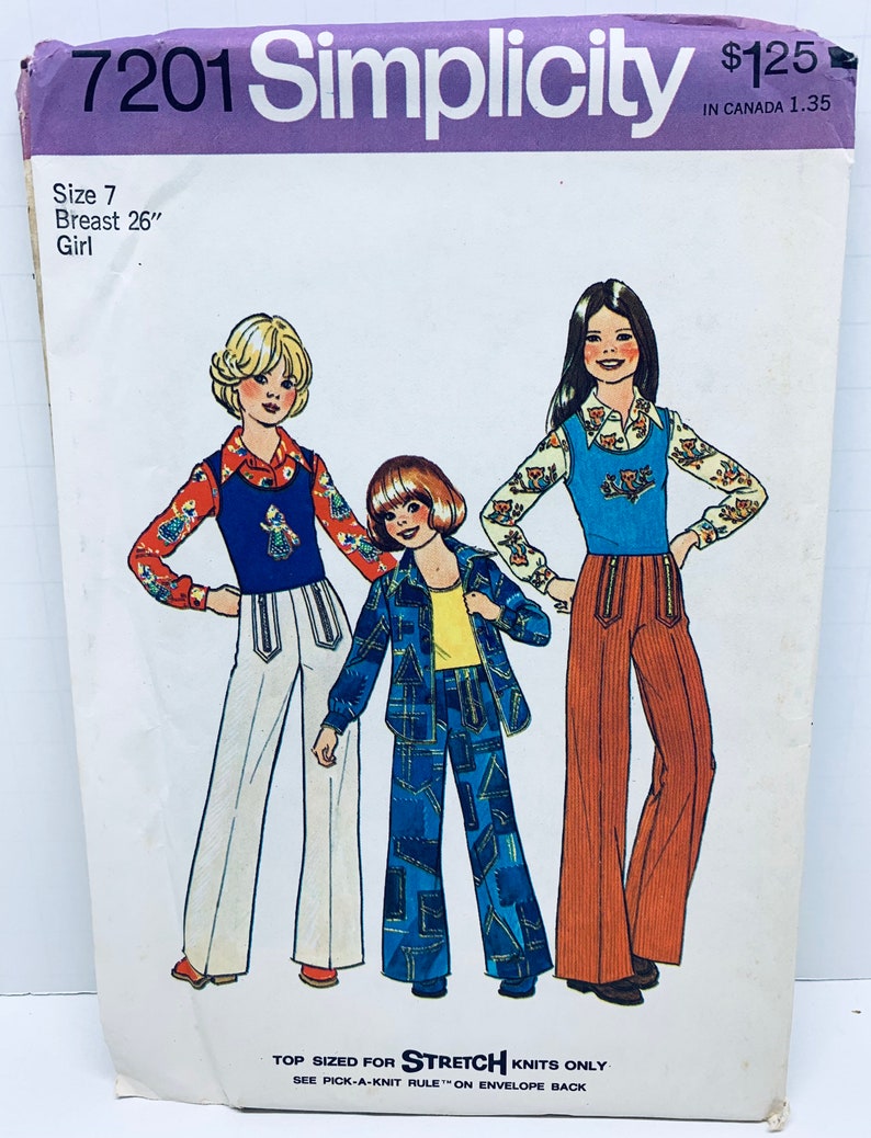 Vintage 1970s Simplicity 7201 Girl’s Knit Pullover Top and Zip Front ...