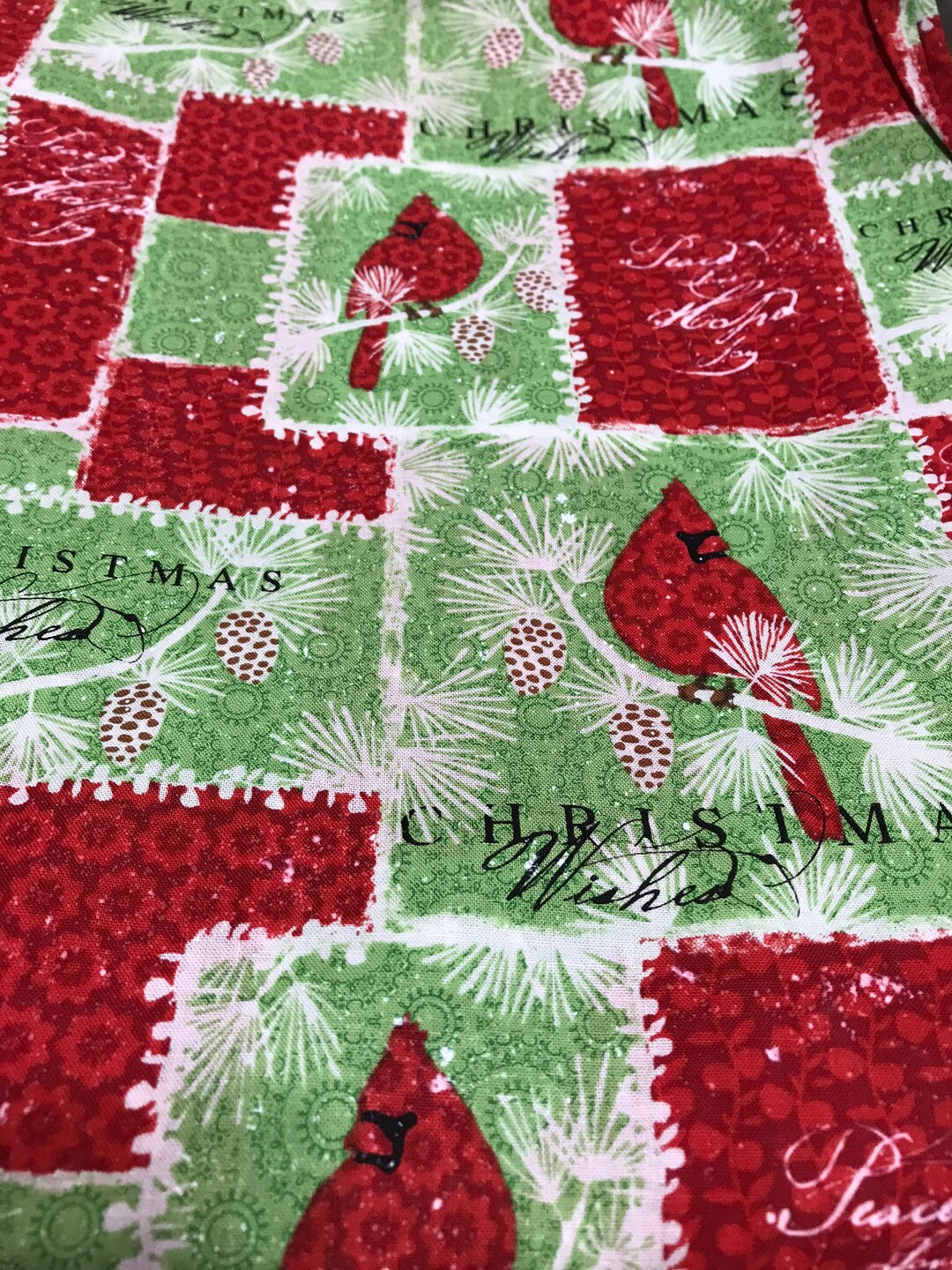Vintage Patchwork Cotton Christmas Cardinal Fabric by the Yard Tim ...